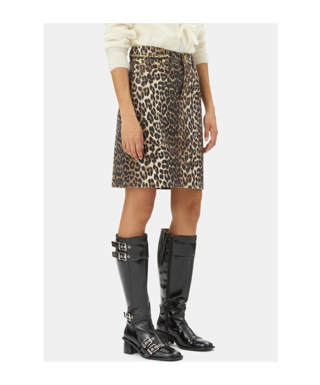 GANNI Ganni Leopard Print Denim Mini Skirt