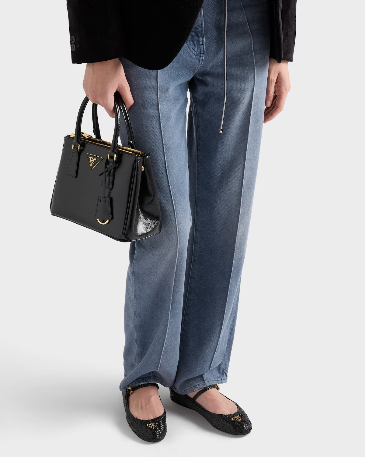 PRADA Prada Woven Ballerinas with Metal Buckle Detail