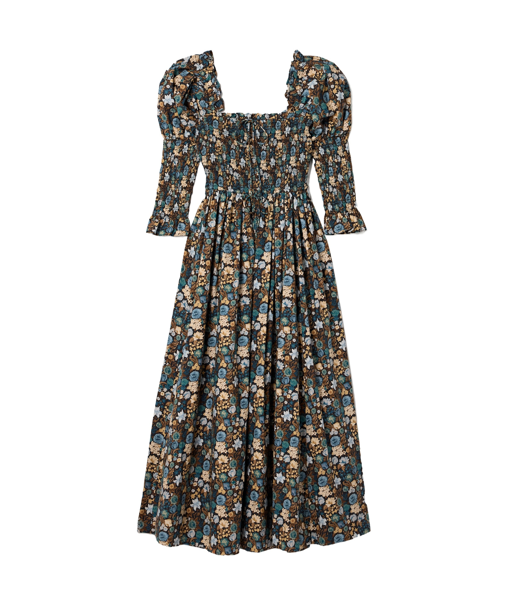 DÔEN DOEN Floral Square Neck Midi Dress