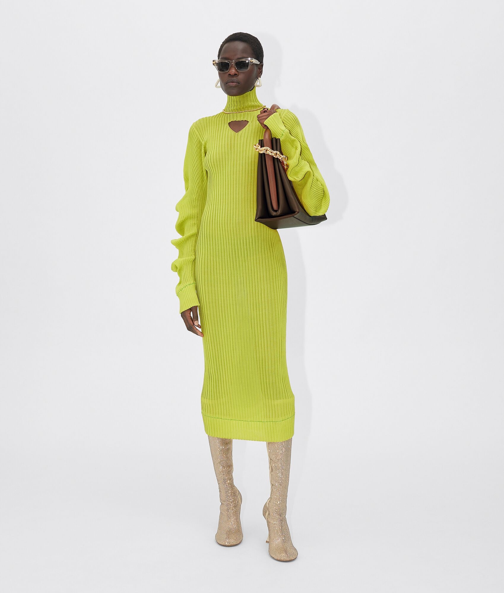 BOTTEGA VENETA Bottega Veneta Ribbed Cut-Out Turtleneck Dress