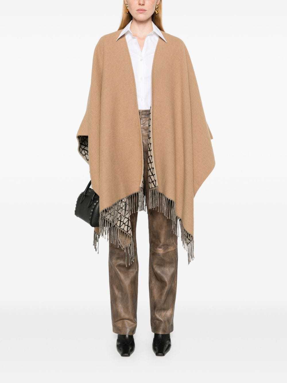 VALENTINO Valentino V-Neck Fringed Edge Cape