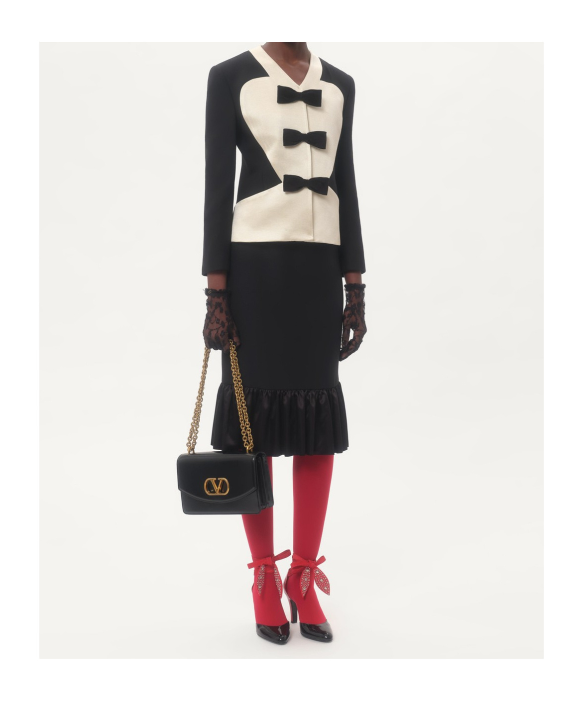 VALENTINO Valentino Bow Detail Ruffled Hem Skirt