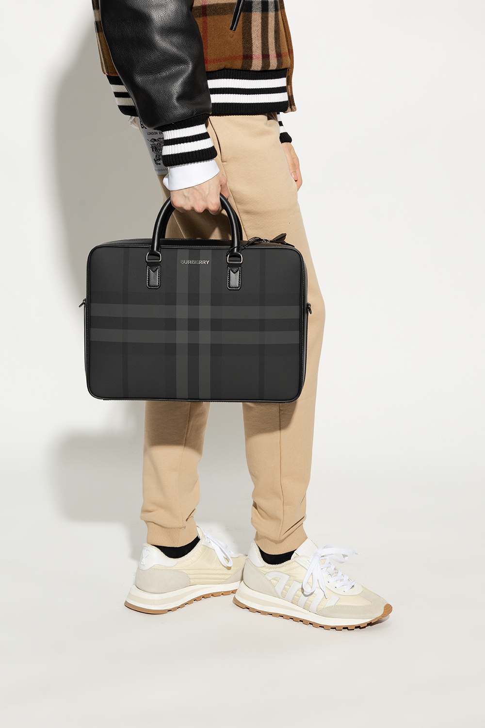 BURBERRY Burberry Logo Plaque Check Pattern Briefcase