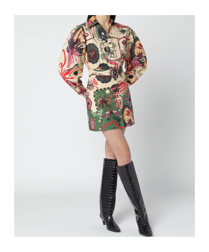 FARM RIO Farm Rio Beaded Belted Printed Shirt Dress