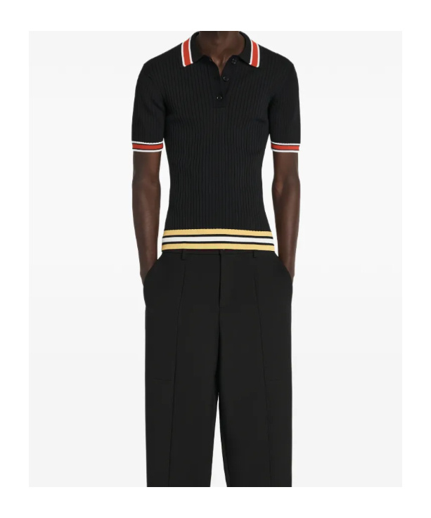 ENTIRE STUDIOS Entire Studios Striped Ribbed Knit Polo Shirt
