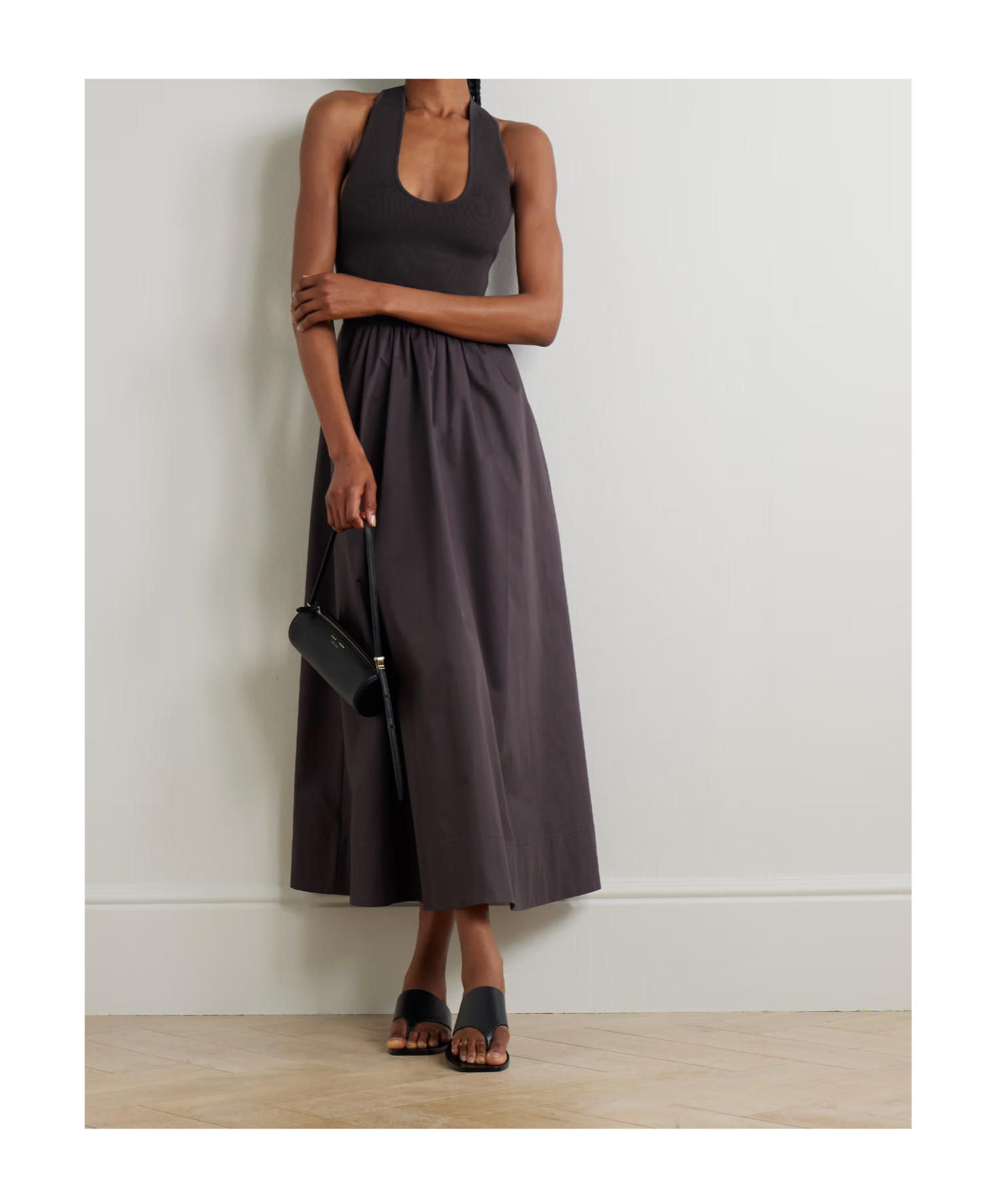 ST. AGNI ST. AGNI Ribbed-Knit and Cotton-Poplin Midi Dress