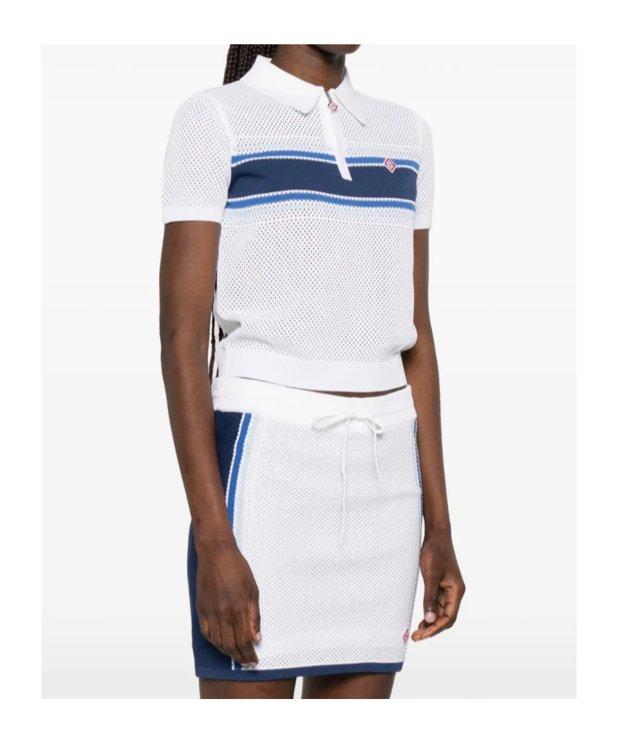 CASABLANCA Casablanca Mesh Stripe Zip Polo Top