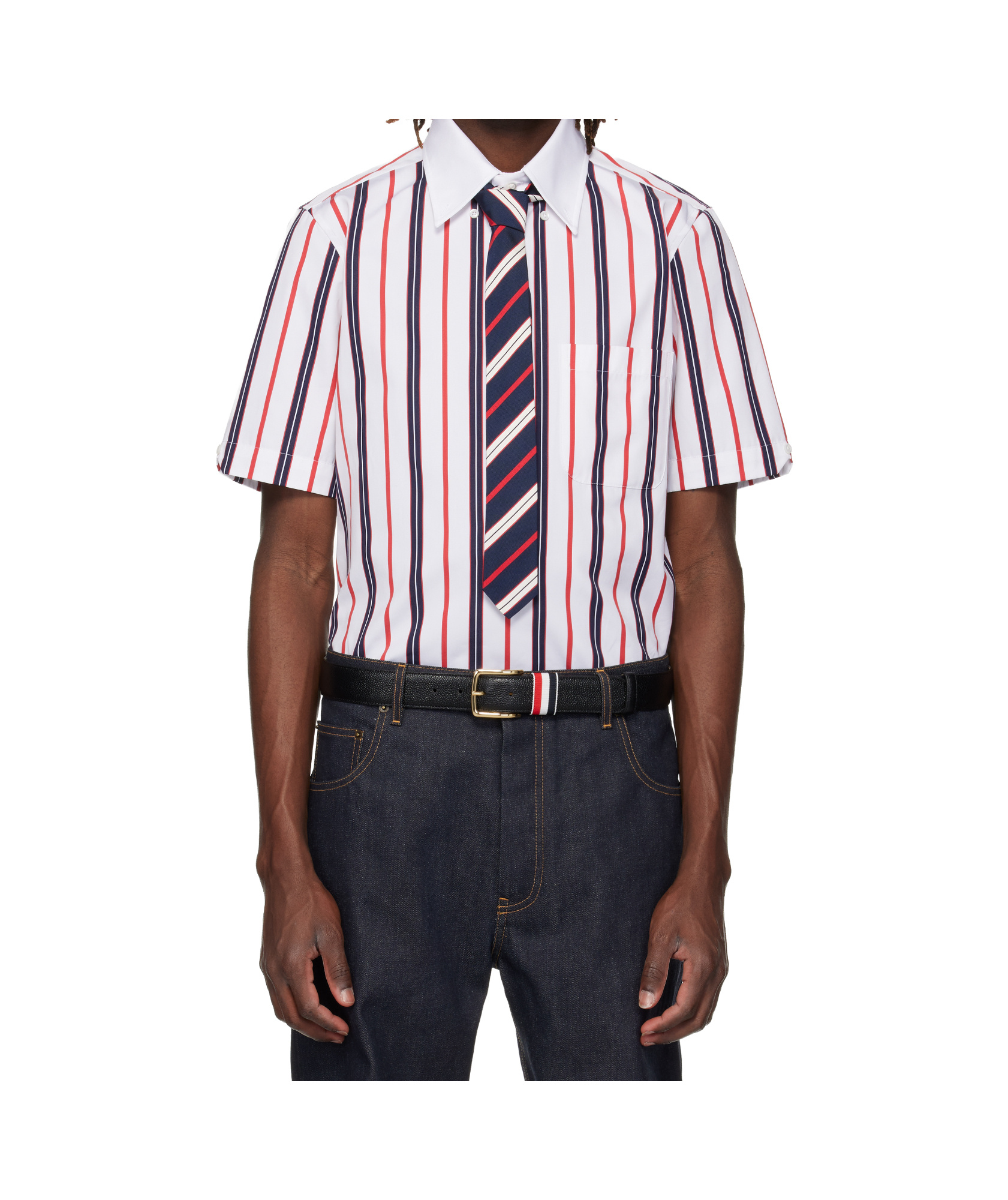 THOM BROWNE Repp striped poplin shirt