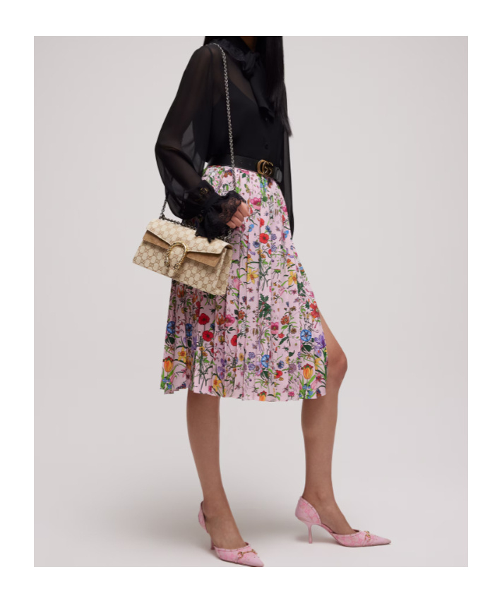 GUCCI Gucci Pleated Silk Skirt with Flora Print