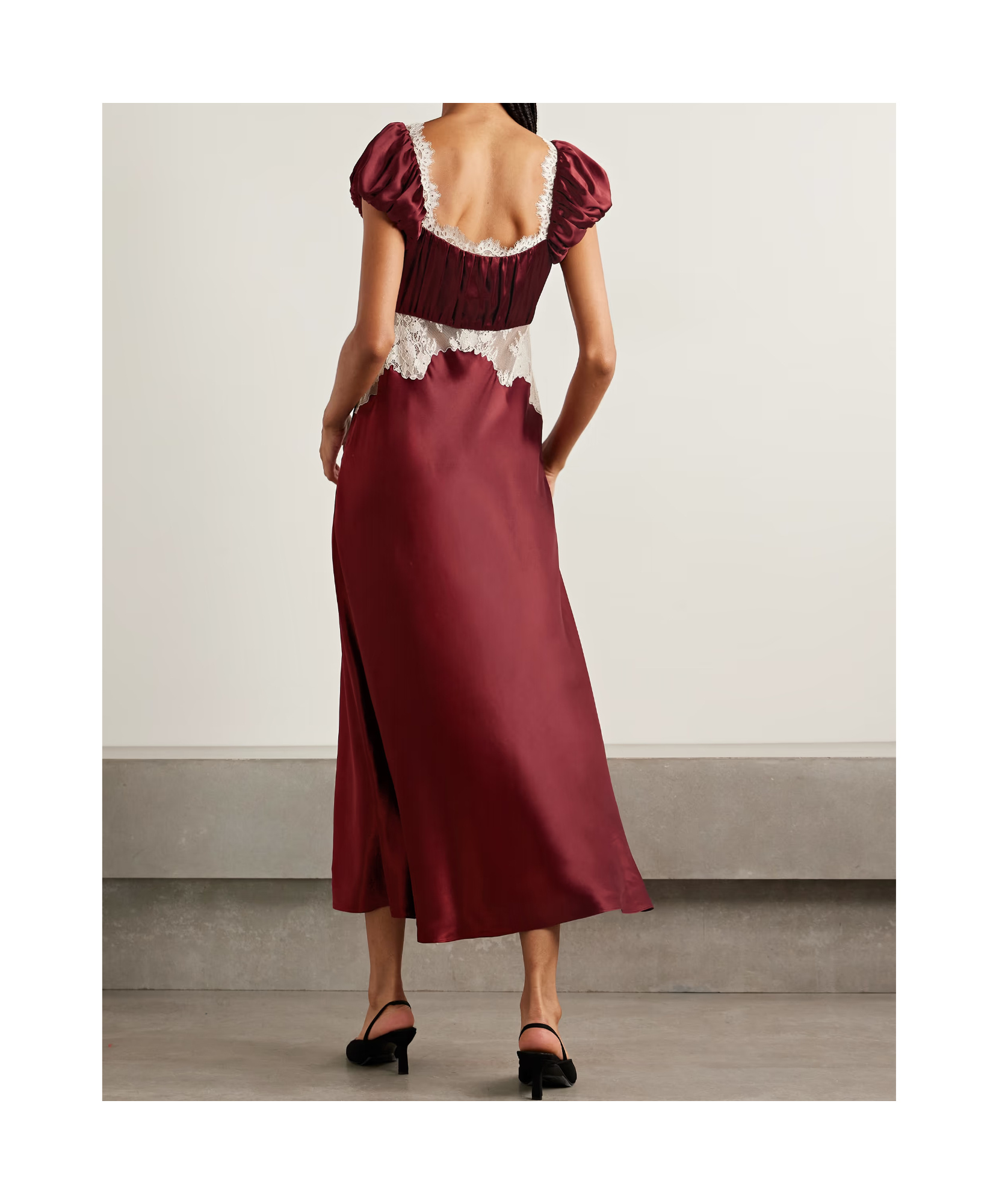 den obelia corded lace trimmed silk satin midi dress Den - Obelia corded lace-trimmed silk-satin midi dress