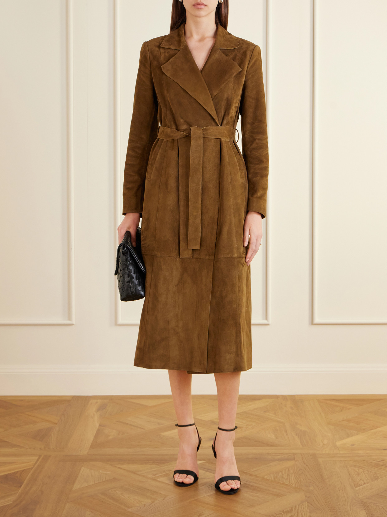 NOUR HAMMOUR Nour Hammour Winona Belted Suede Long Coat