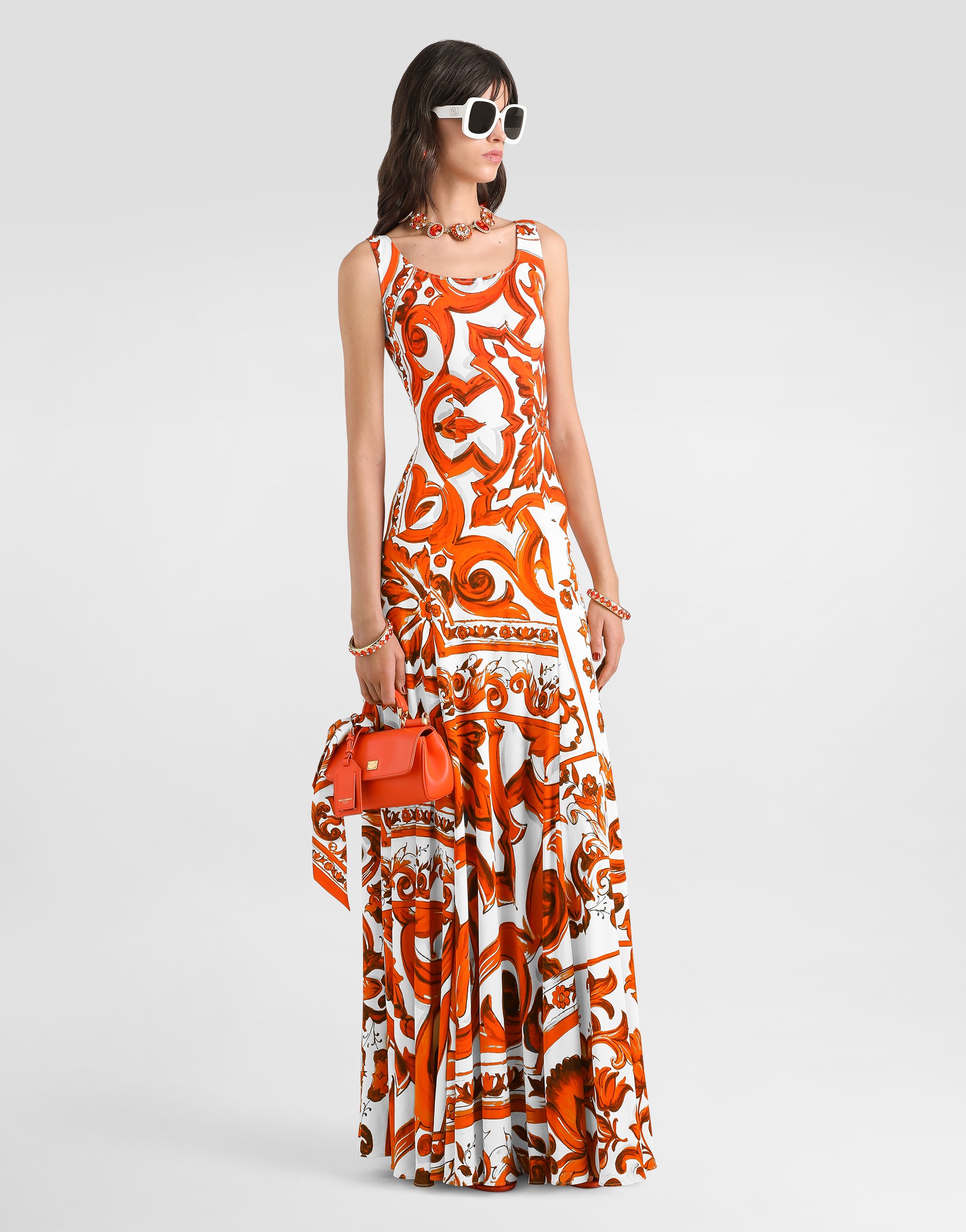 DOLCE & GABBANA Dolce & Gabbana Majolica-Print Organzine Maxi Dress