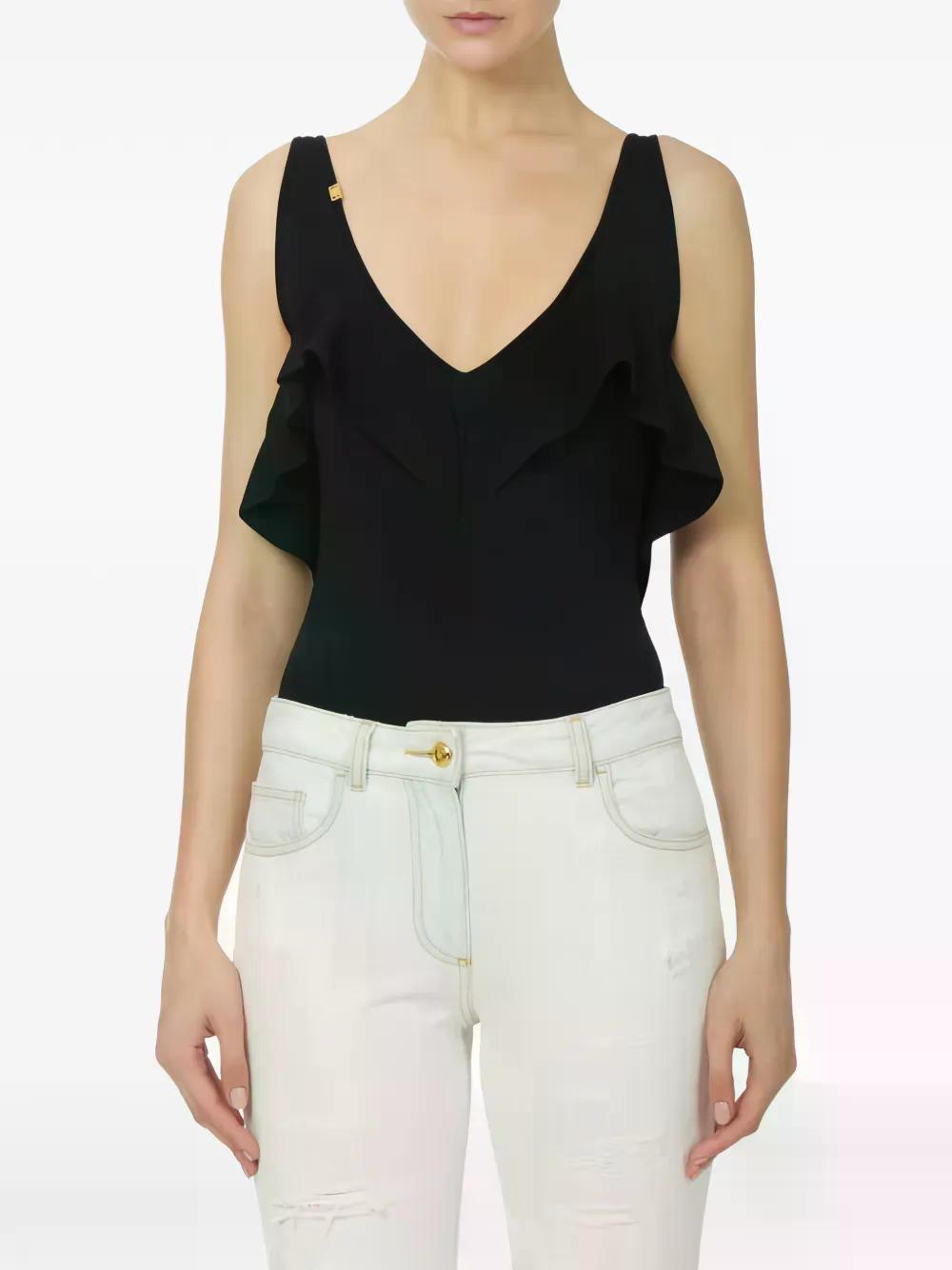 ELISABETTA FRANCHI Elisabetta Franchi Milano Stitch Knit Bodysuit with Flounces