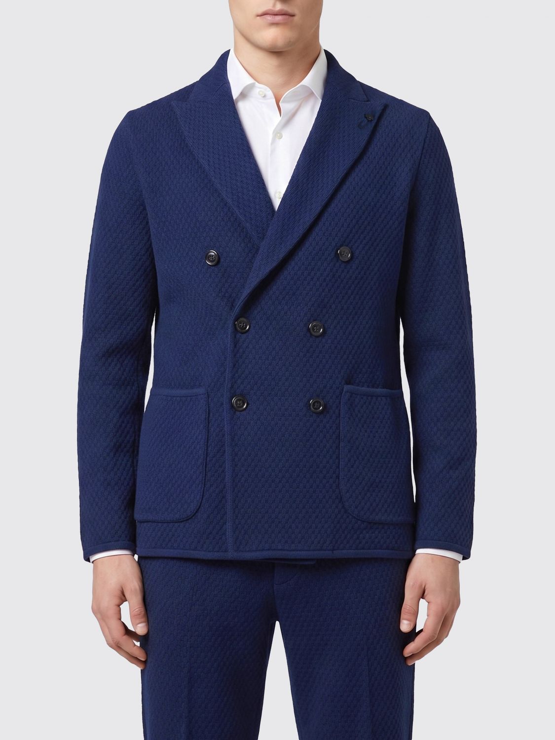 LARDINI Lardini Blue Cotton Double-Breasted Blazer