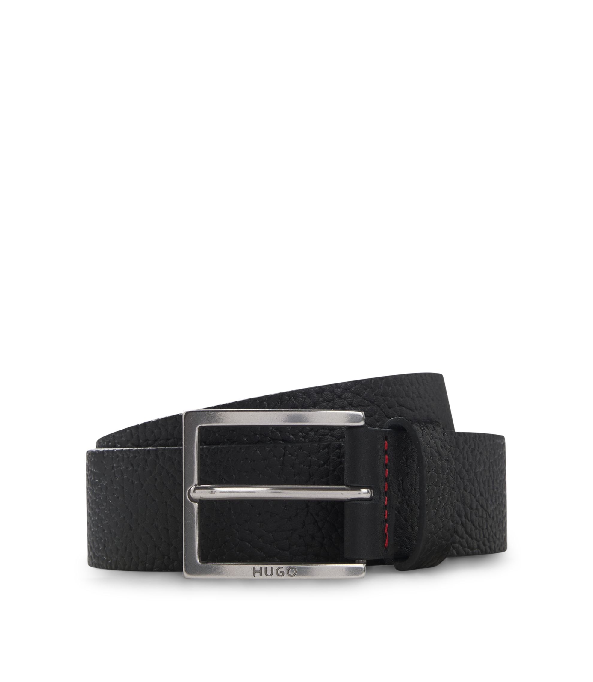 HUGO Grained Leather Belt with Antique Silver-Tone Hardware