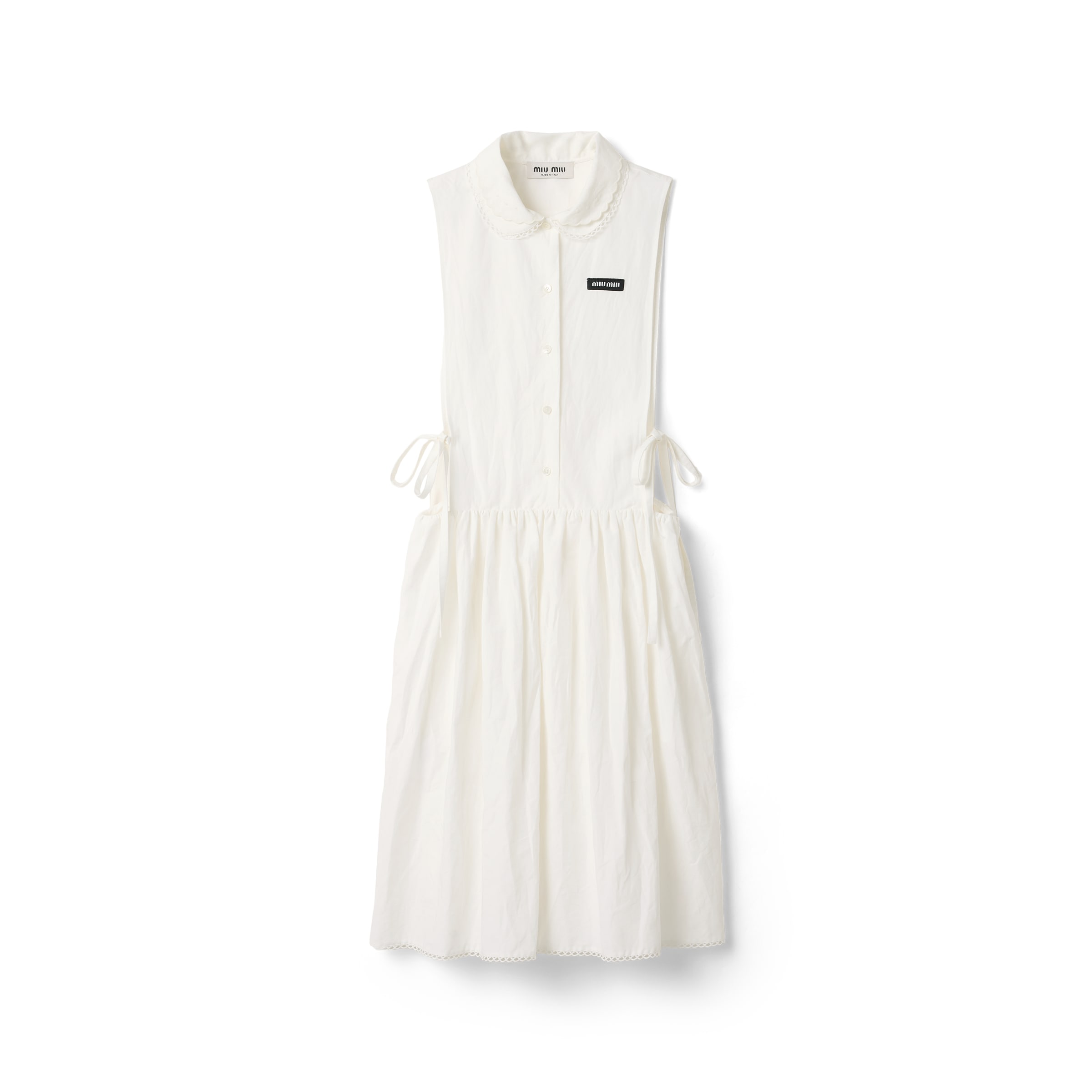 MIU MIU Miu Miu Sleeveless Poplin Dress with Double Embroidered Collar