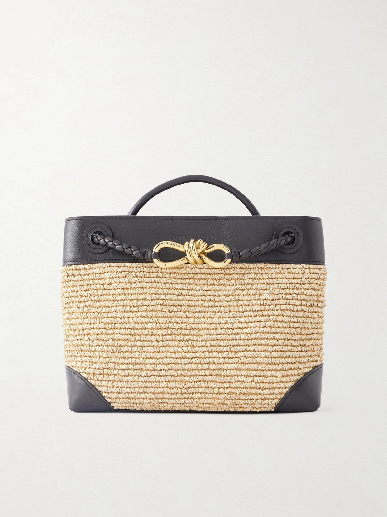 BOTTEGA VENETA Bottega Veneta Small Raffia Tote with Leather Trims