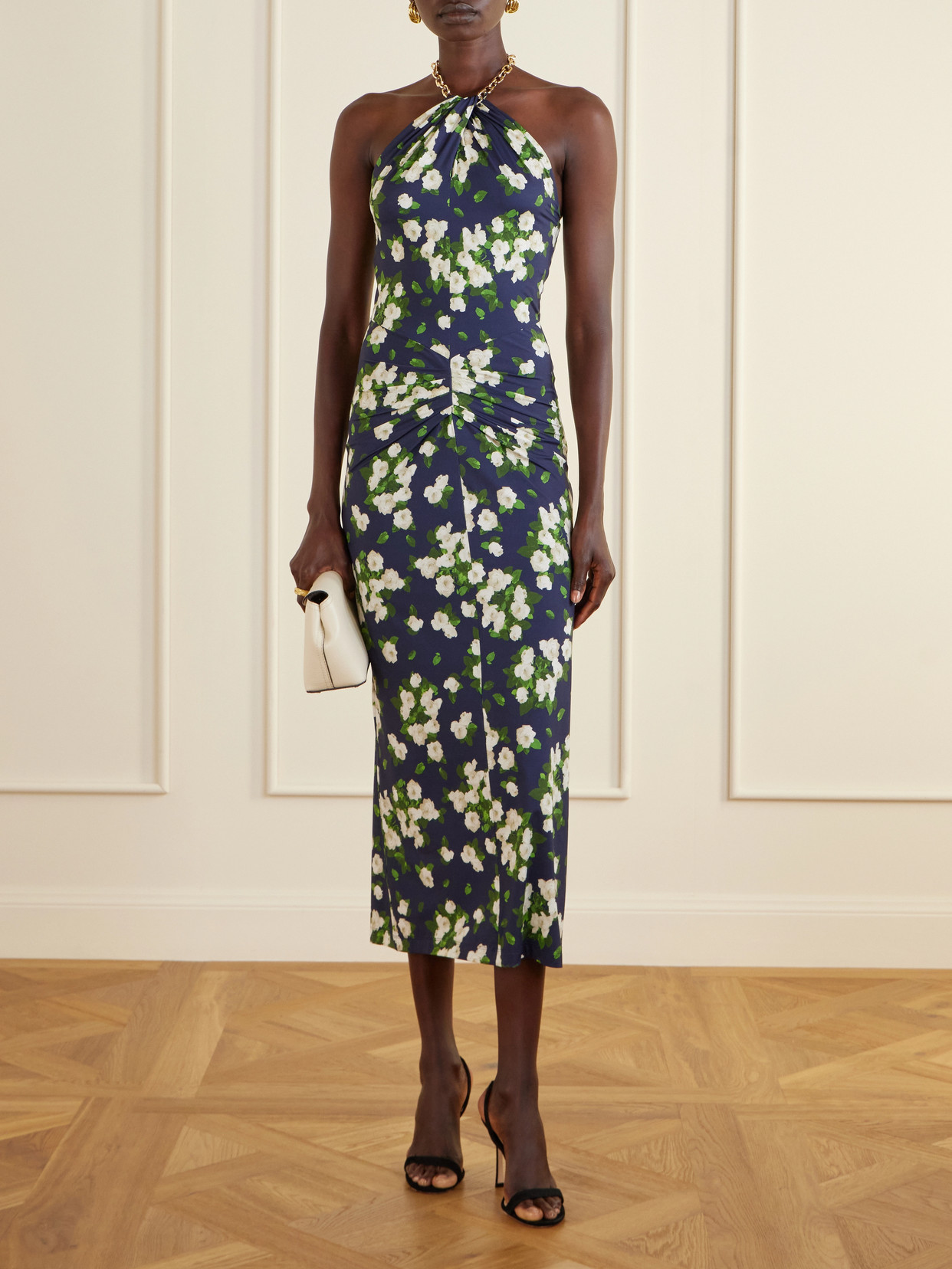 CAROLINA HERRERA Carolina Herrera Floral-Print Embellished Halterneck Midi Dress