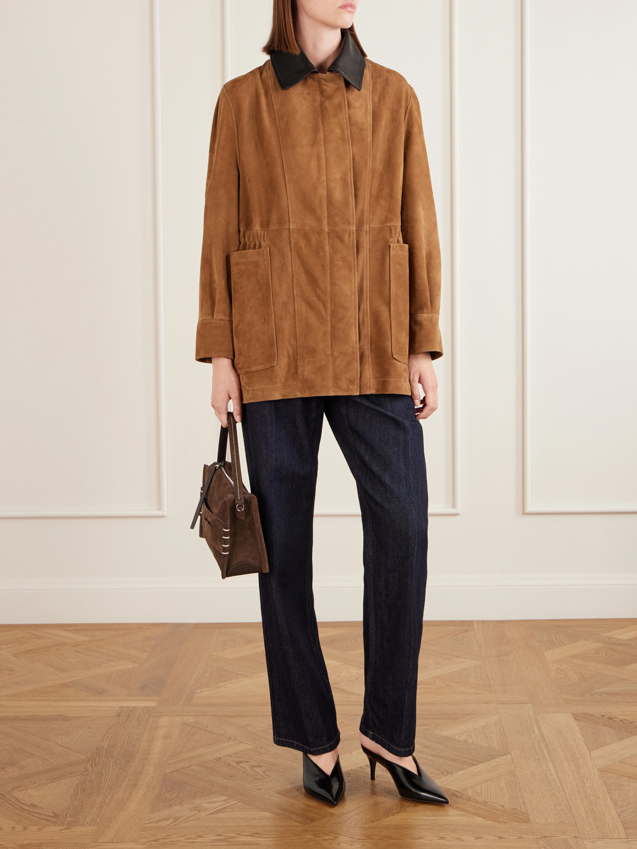 NOUR HAMMOUR Nour Hammour Grange Gathered Suede Jacket