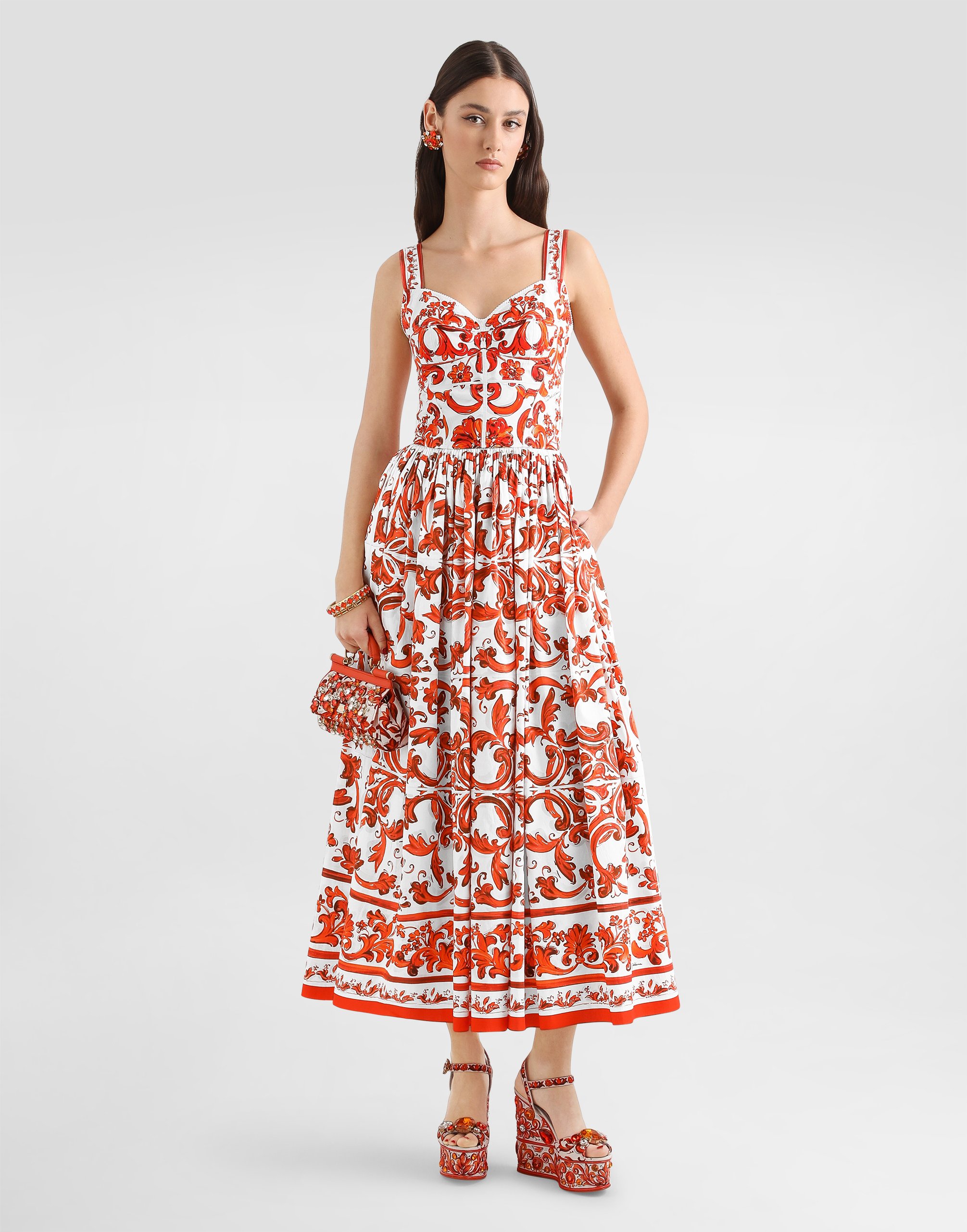 DOLCE & GABBANA Dolce & Gabbana Majolica-Print Poplin Maxi Dress