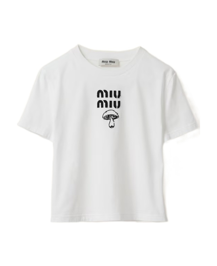Miu Miu Embroidered-Logo Cotton T-Hirt - White | Editorialist