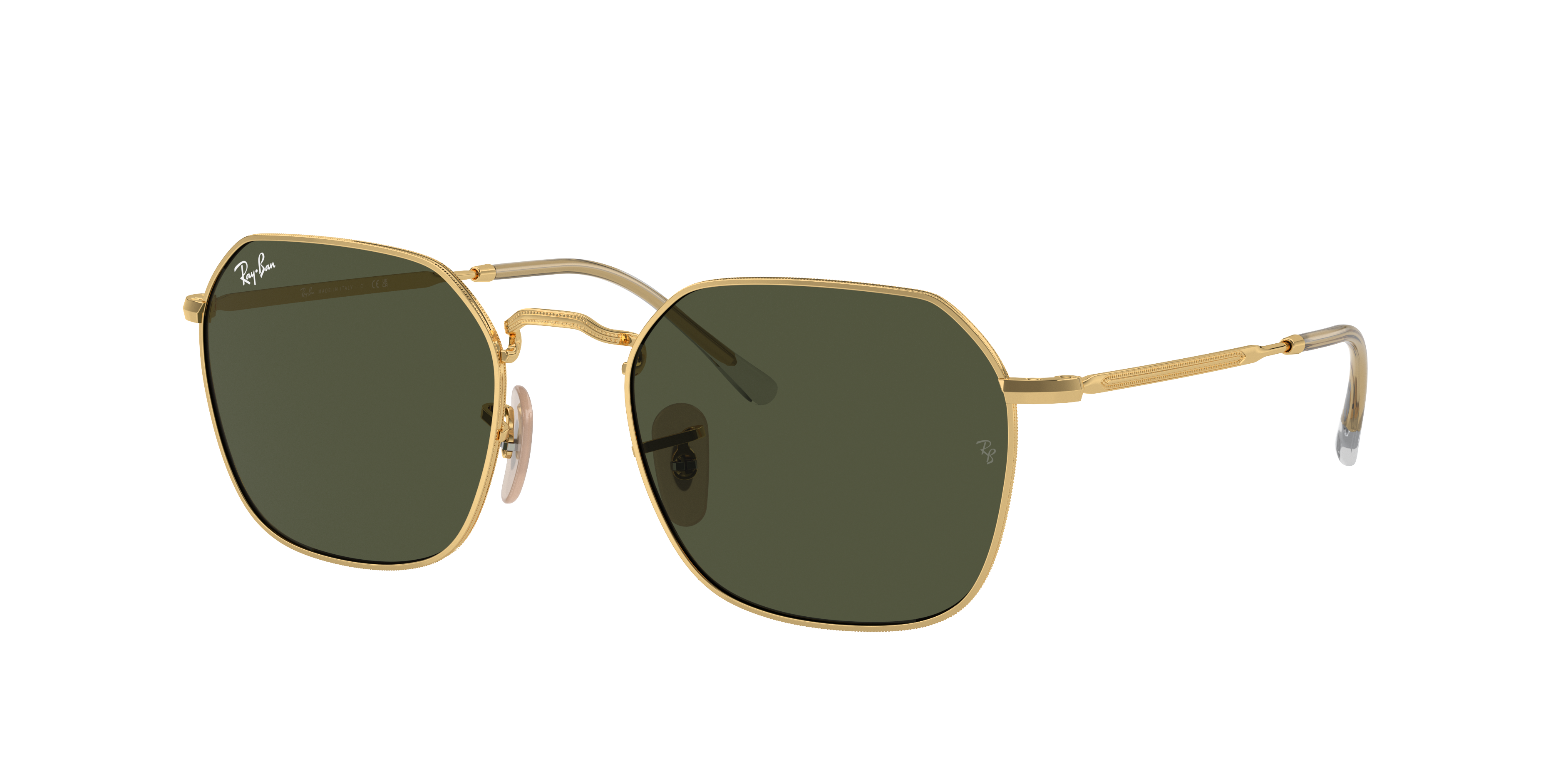 Ray-Ban Gold Frame Dark Green Lens Octagonal Sunglasses Ray-Ban Octagonal 53mm RB 3556 Gold G-15 001 Italy NEW  main image 2
