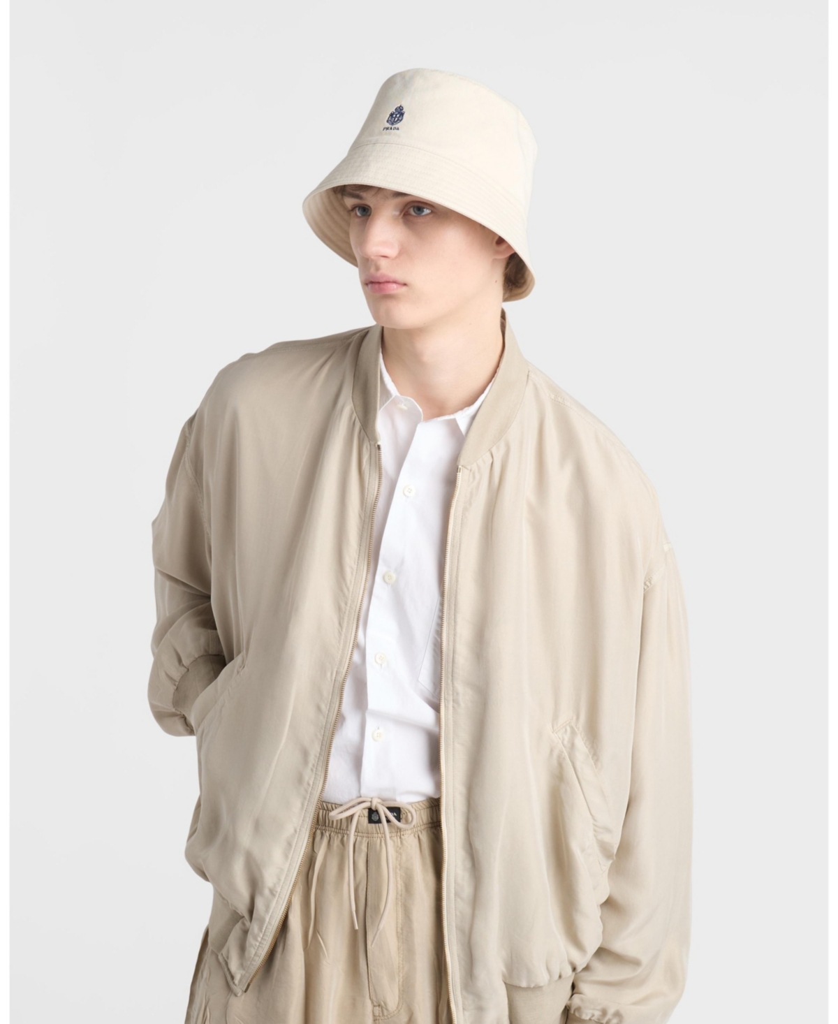 PRADA Prada Embroidered Logo Gabardine Bucket Hat