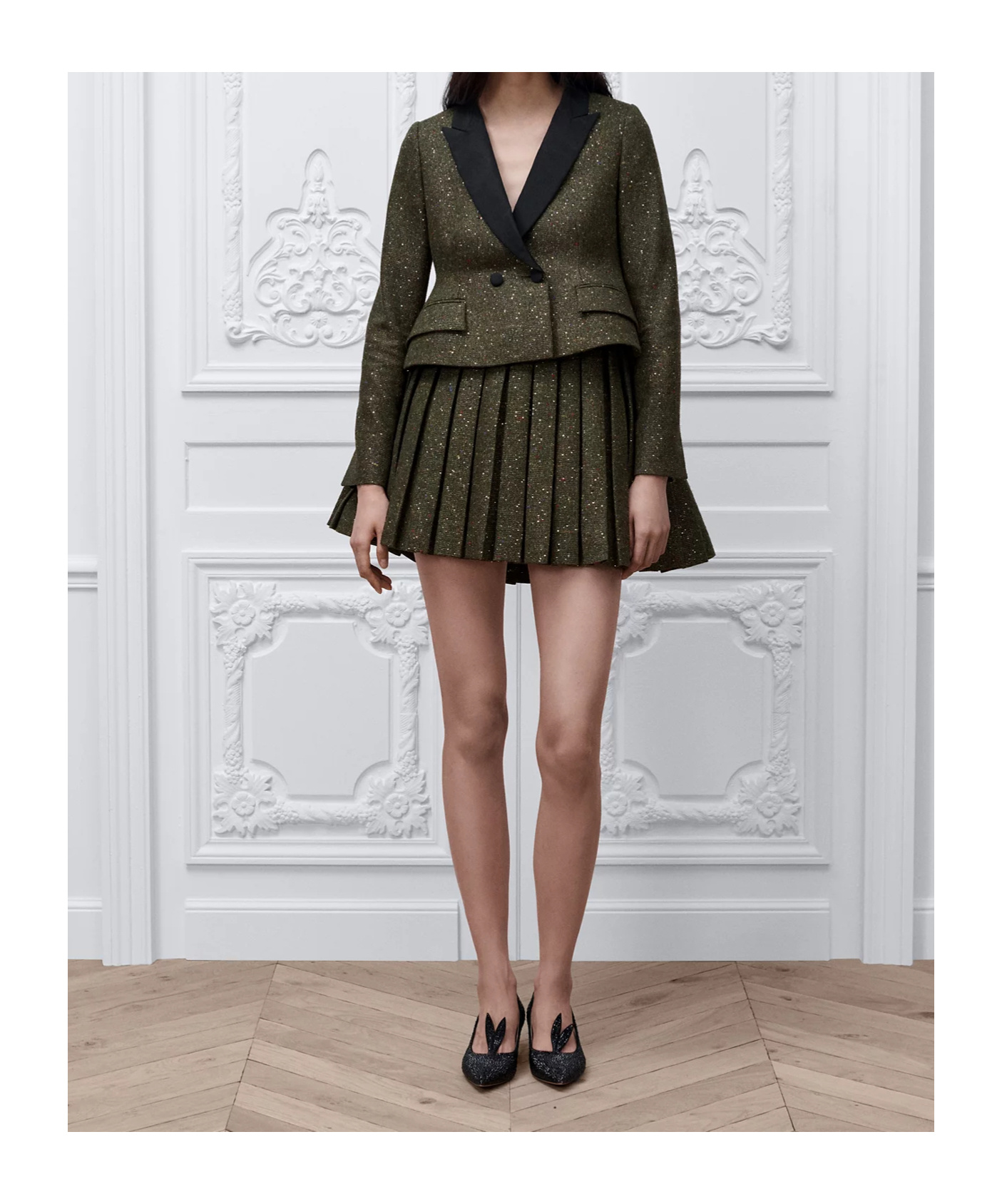 DIOR Dior Cropped Fitted Jacket with Shawl Lapel and Fabric Covered Button Front
