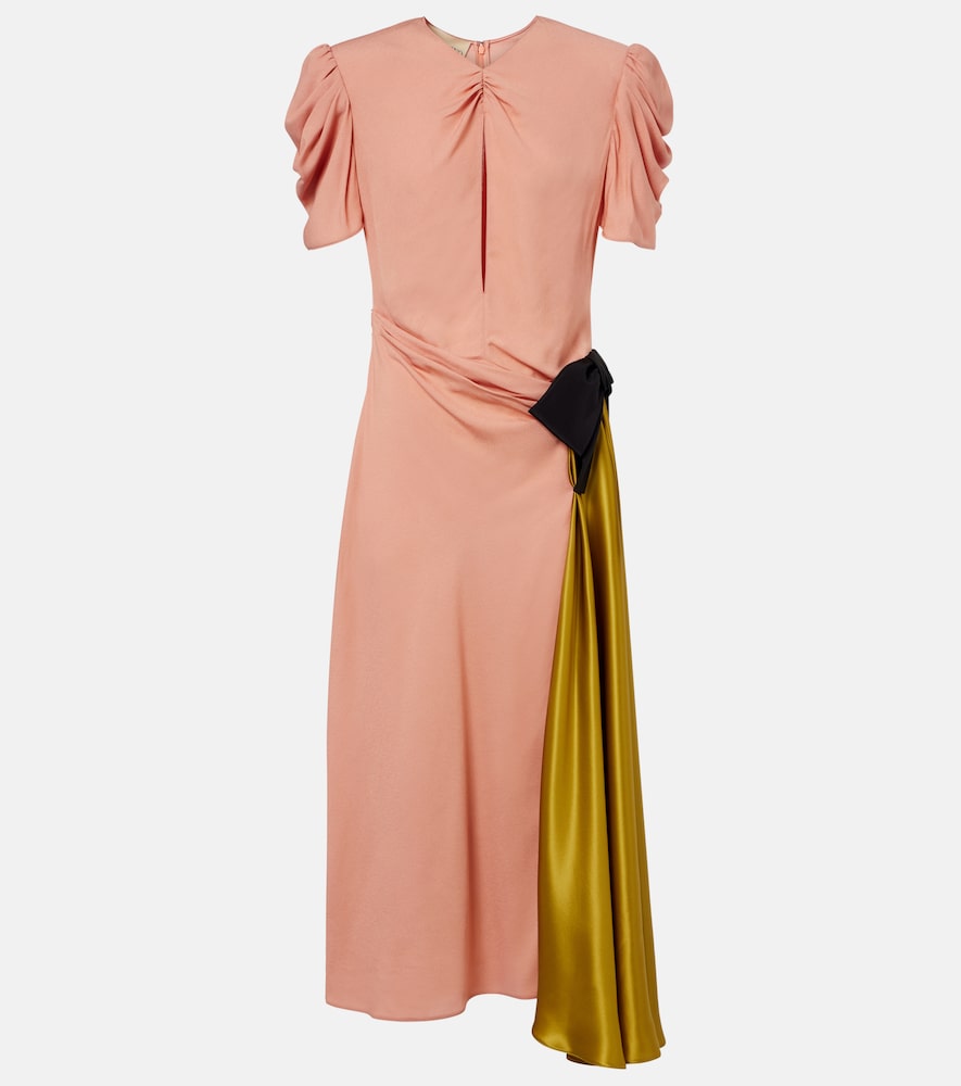 VALENTINO Valentino Draped Midi Dress with Bow Detail