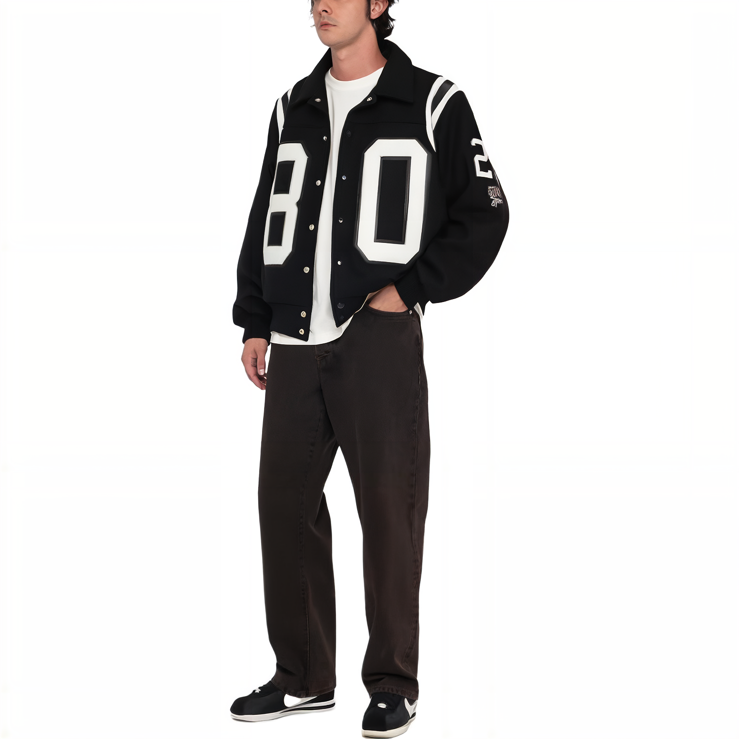 StüSsy Casentino Wool Varsity Jacket - Black | Editorialist