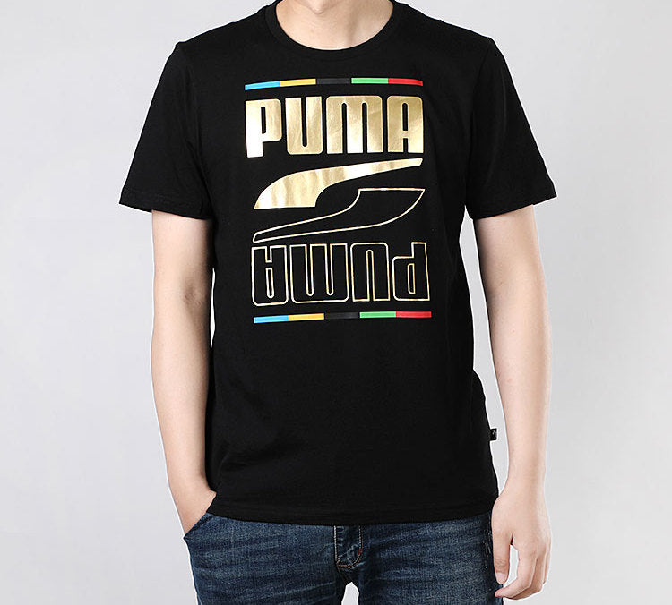 PUMA puma bronzing large logo printing short sleeve black