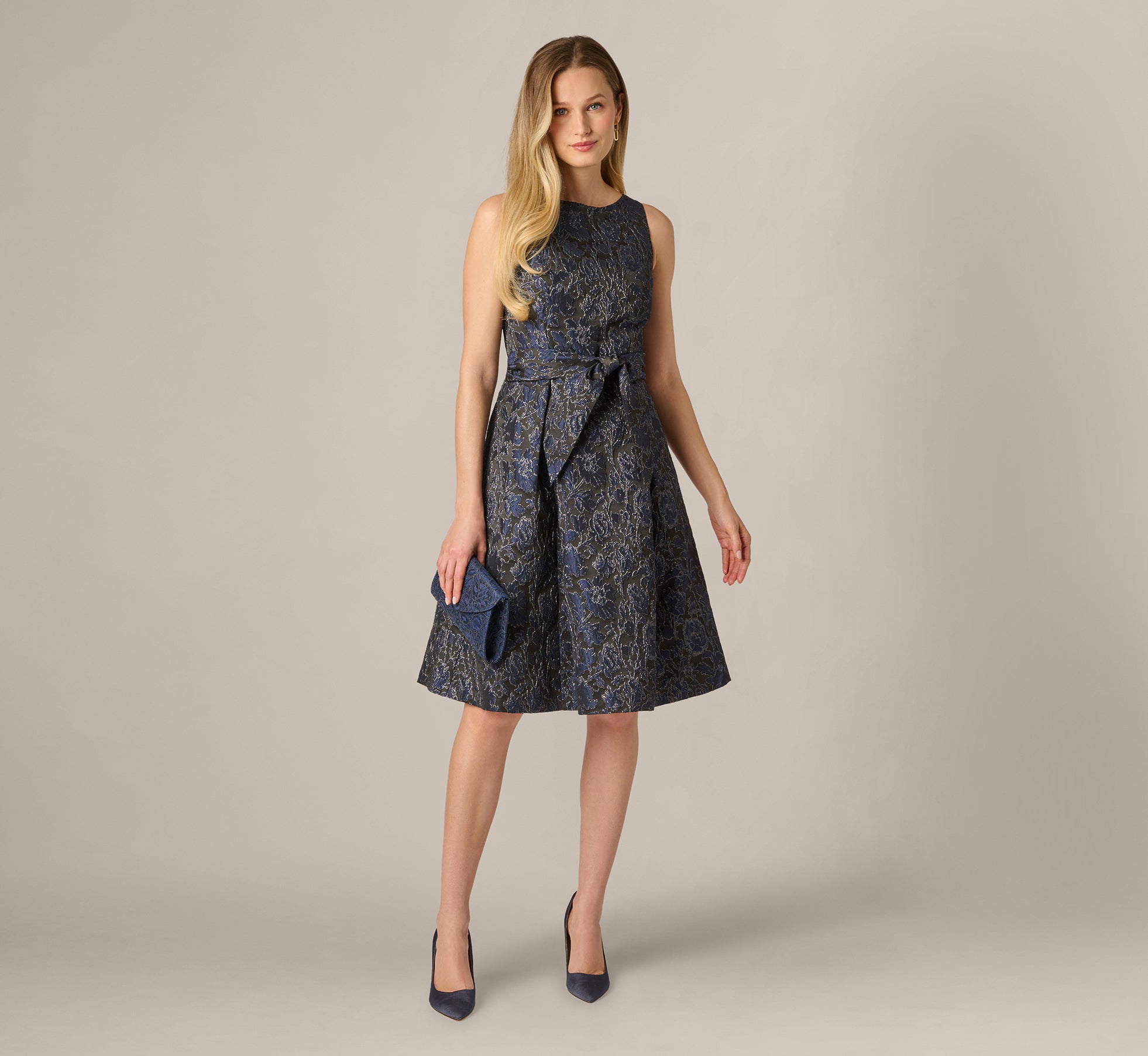 adrianna papell sleeveless mikado fit flare midi dress Adrianna Papell