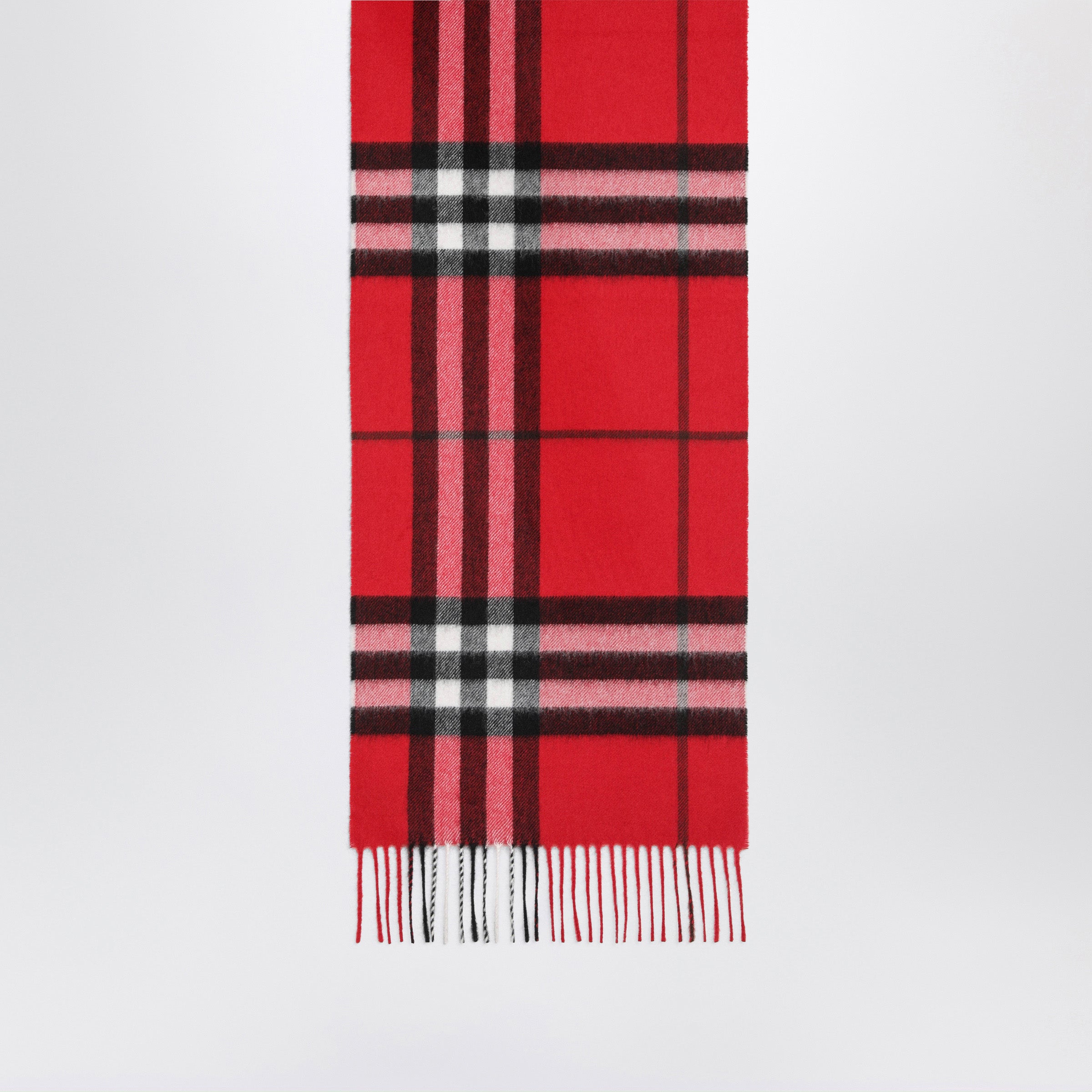 Burberry Check Cashmere Scarf With Fringes In Post - Red
