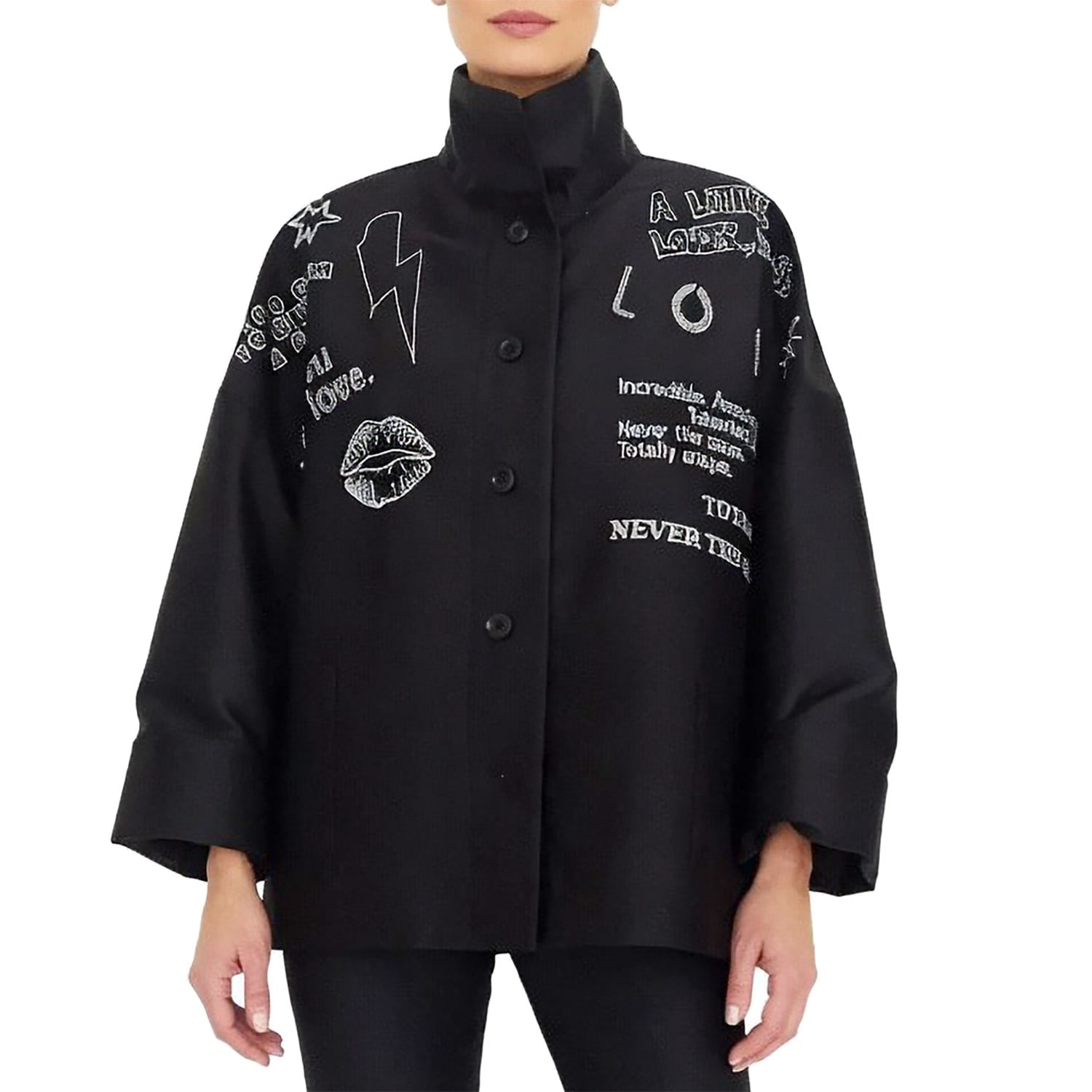 MAXJENNY Maxjenny Black Square Boxy Jacket with Swarovski Embellishments