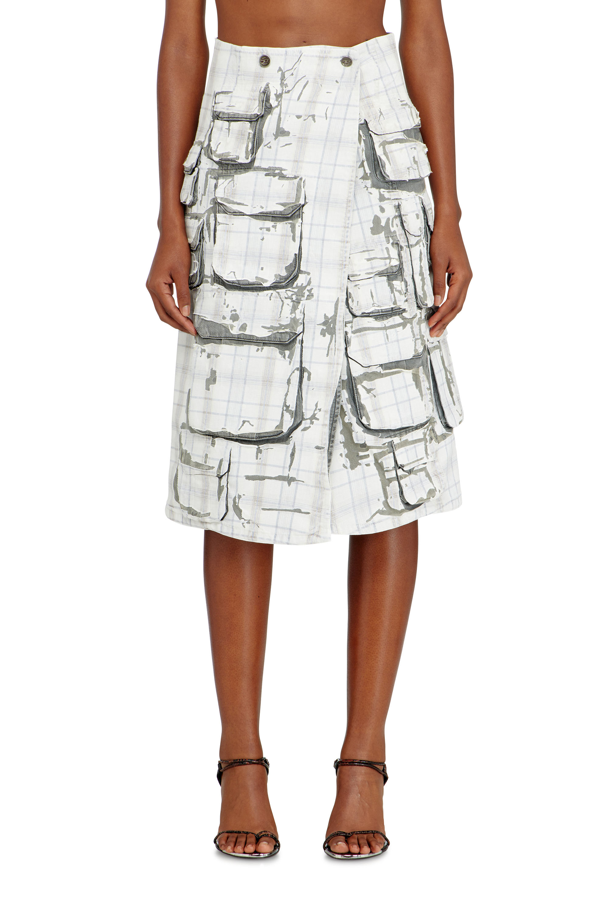 DIESEL® Diesel Denim Midi Skirt with Peel-Off Effect and Cargo Pockets