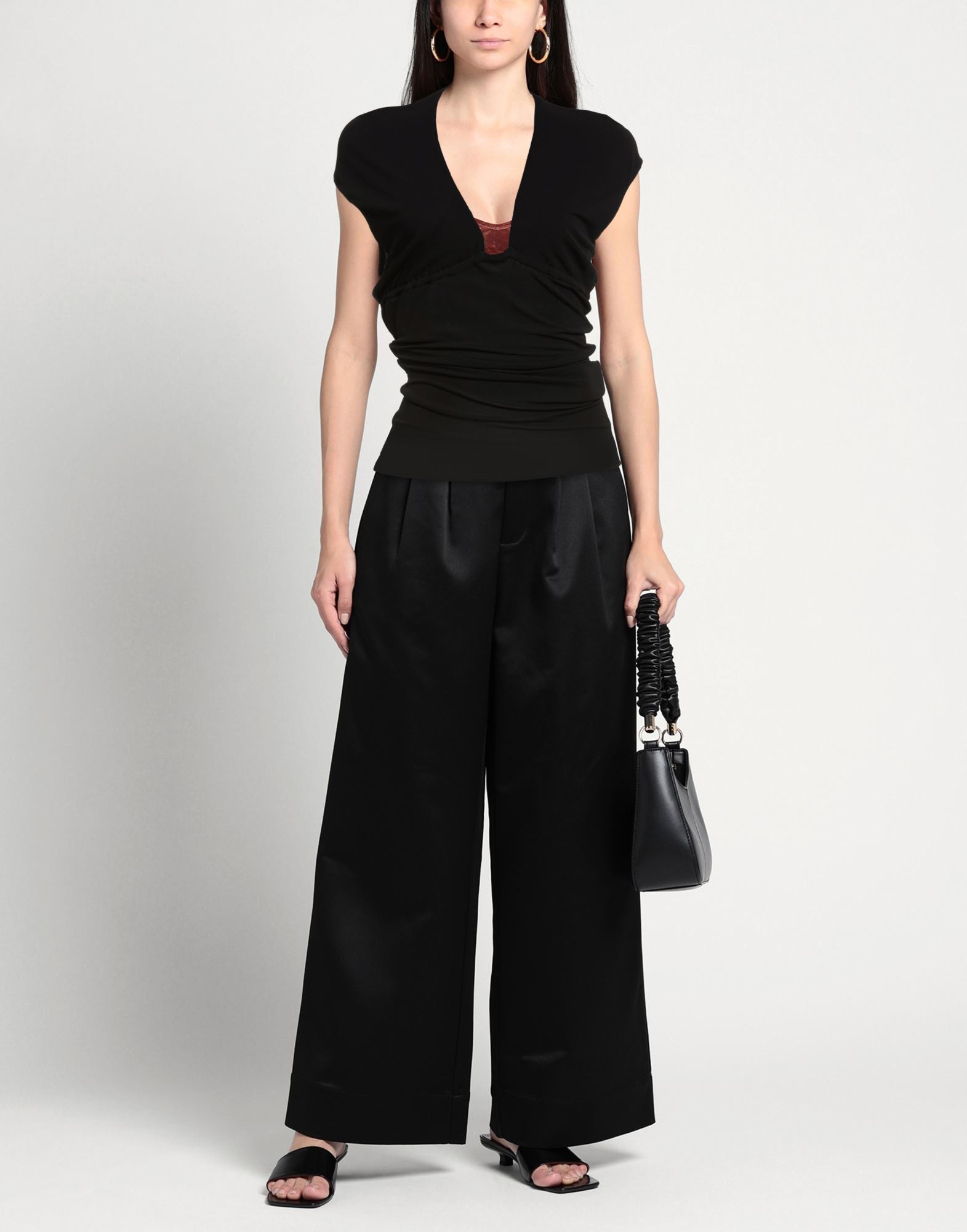 GIORGIO ARMANI GIORGIO ARMANI Black Crepe Deep Neck Short Sleeve Top