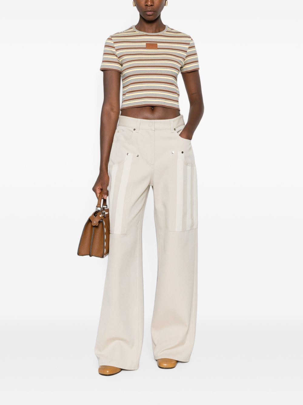 FENDI Fendi Striped Logo Patch Cropped T-Shirt