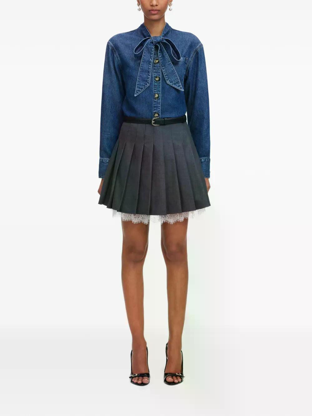 SELF-PORTRAIT Self-Portrait Tie-Neck Denim Shirt