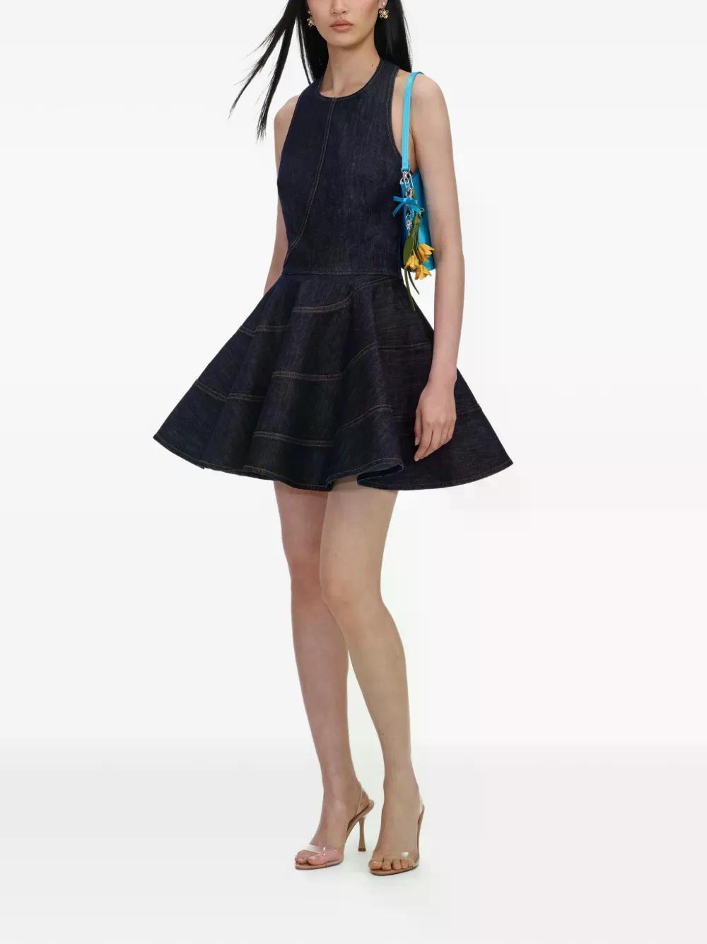 SELF-PORTRAIT Self-Portrait Blue Denim Halterneck Mini Dress
