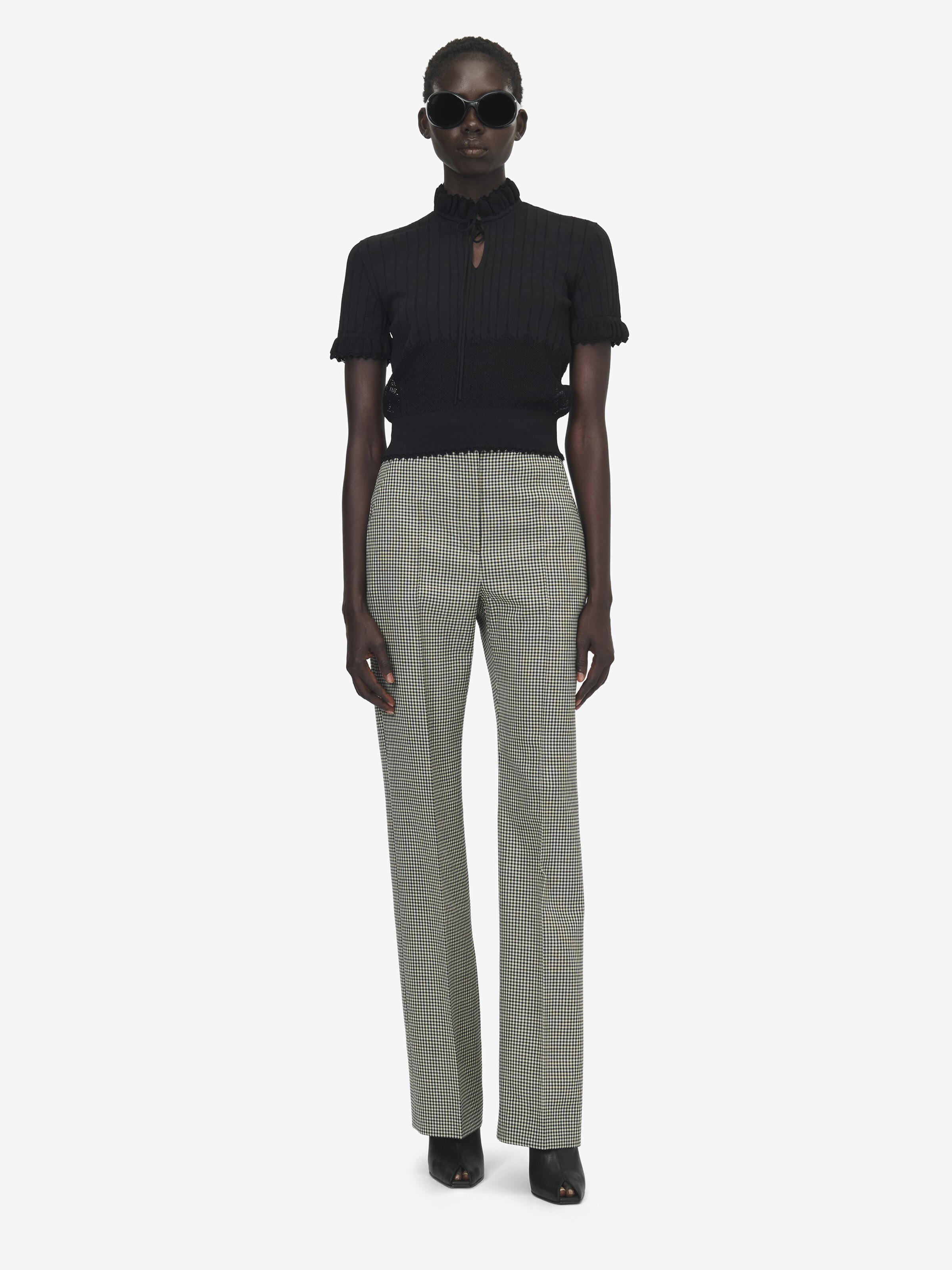 ALEXANDER MCQUEEN MCQUEEN Black Viscose Blend Pointelle Knit Top