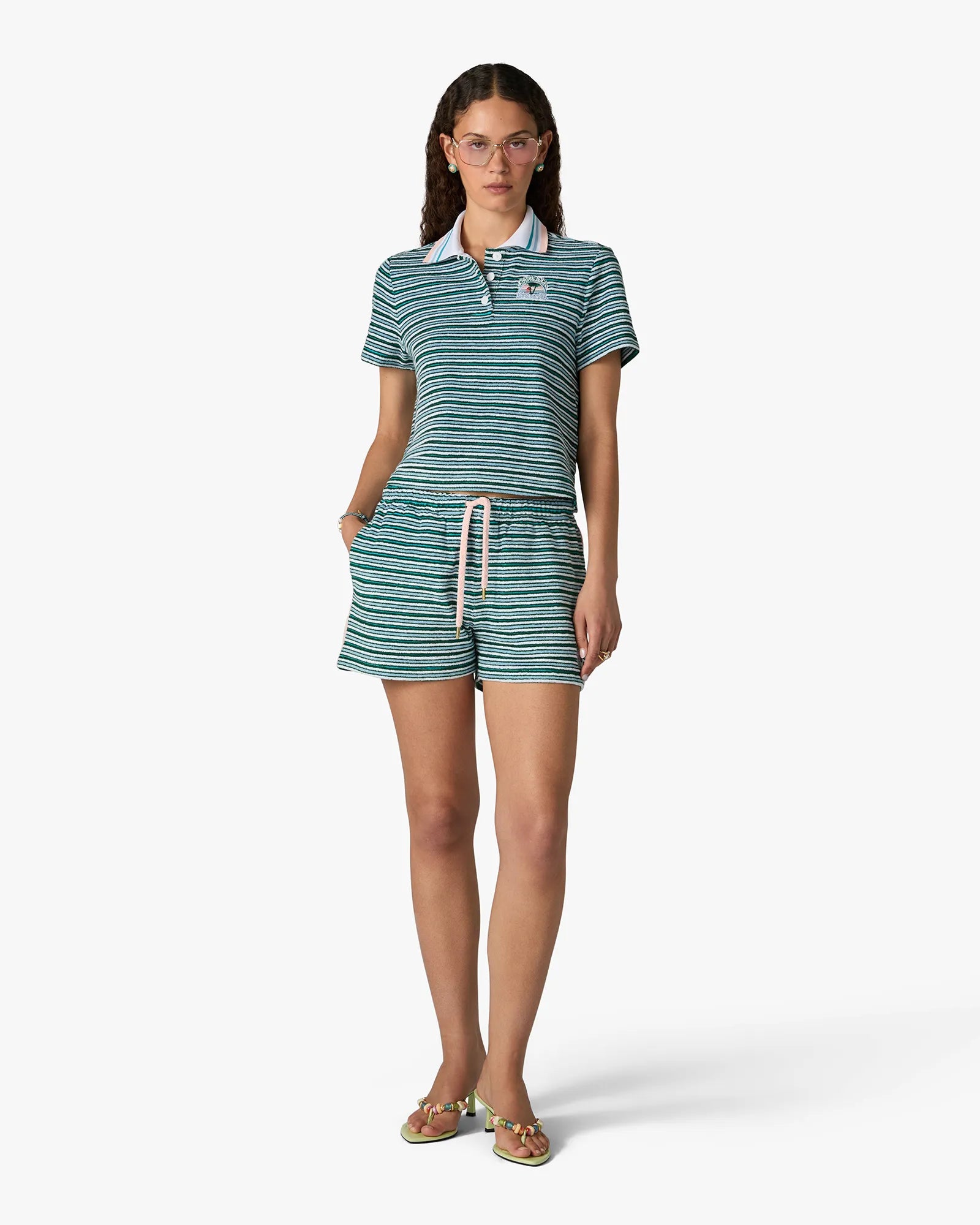 CASABLANCA Casablanca Paris Teal Striped Towelling Shorts