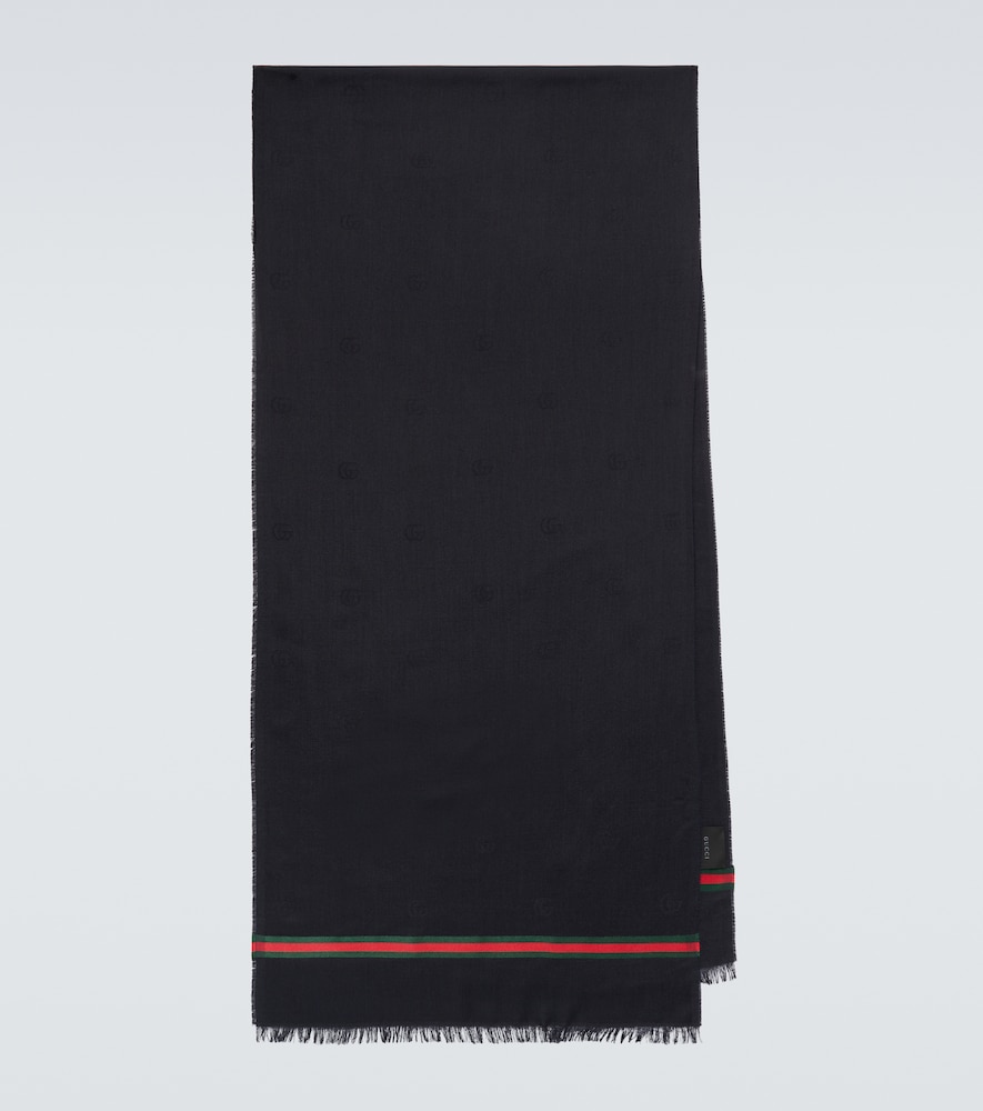 GUCCI web stripe wool and silk scarf