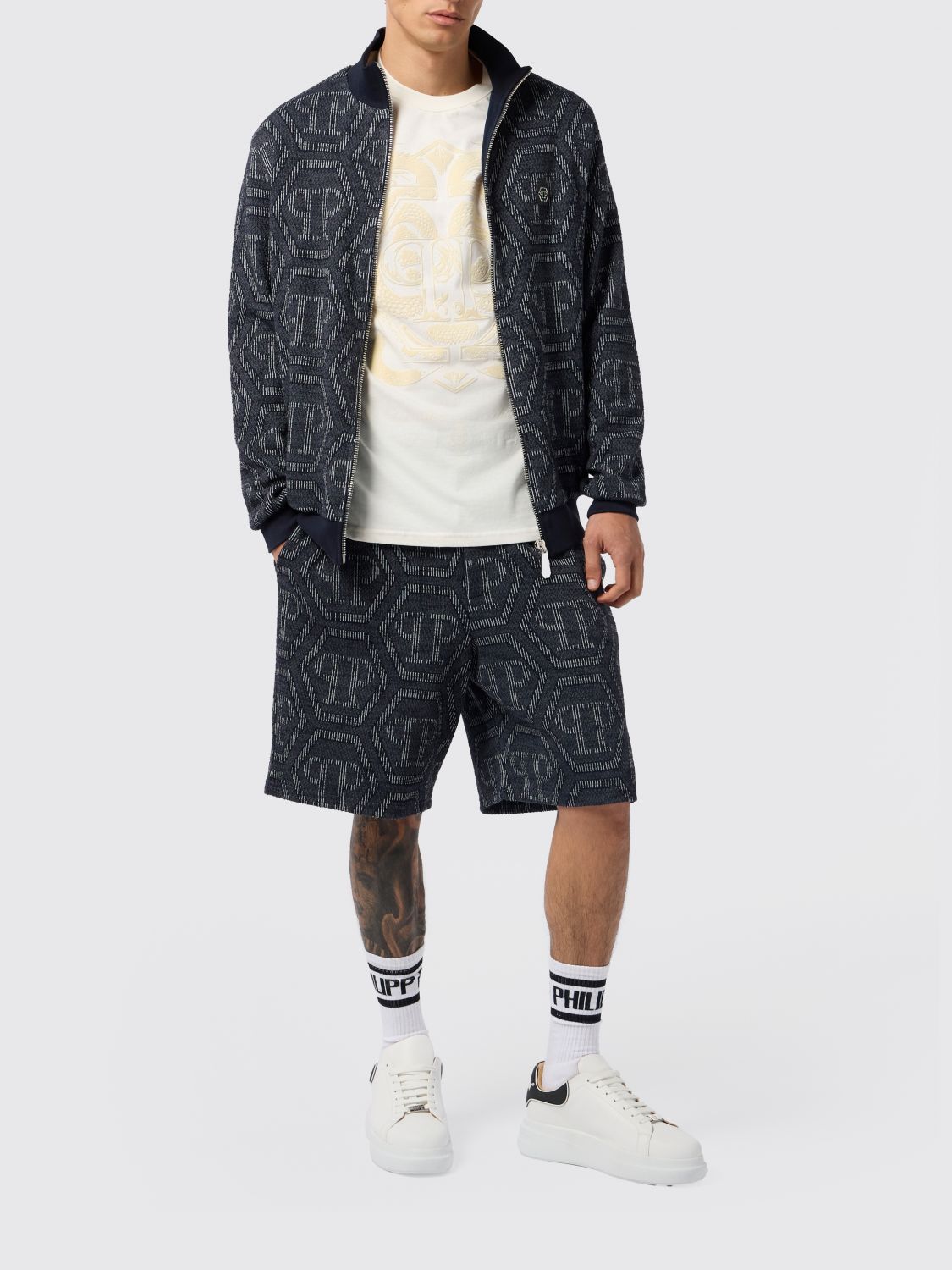 PHILIPP PLEIN Philipp Plein Bomber Jacket with All-Over Monogram Print