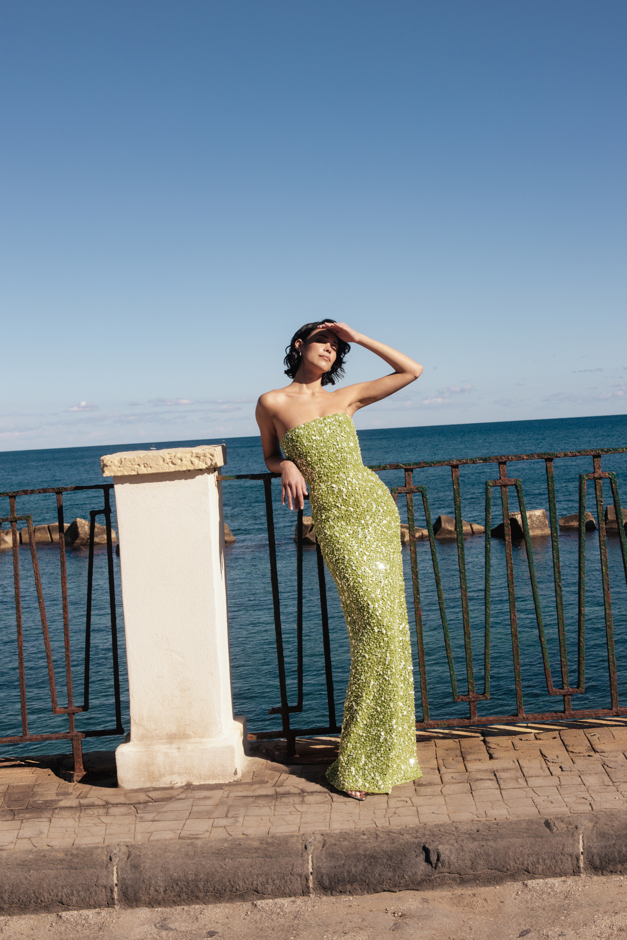 SAU LEE Courtney Beaded Dress, Green Emerald