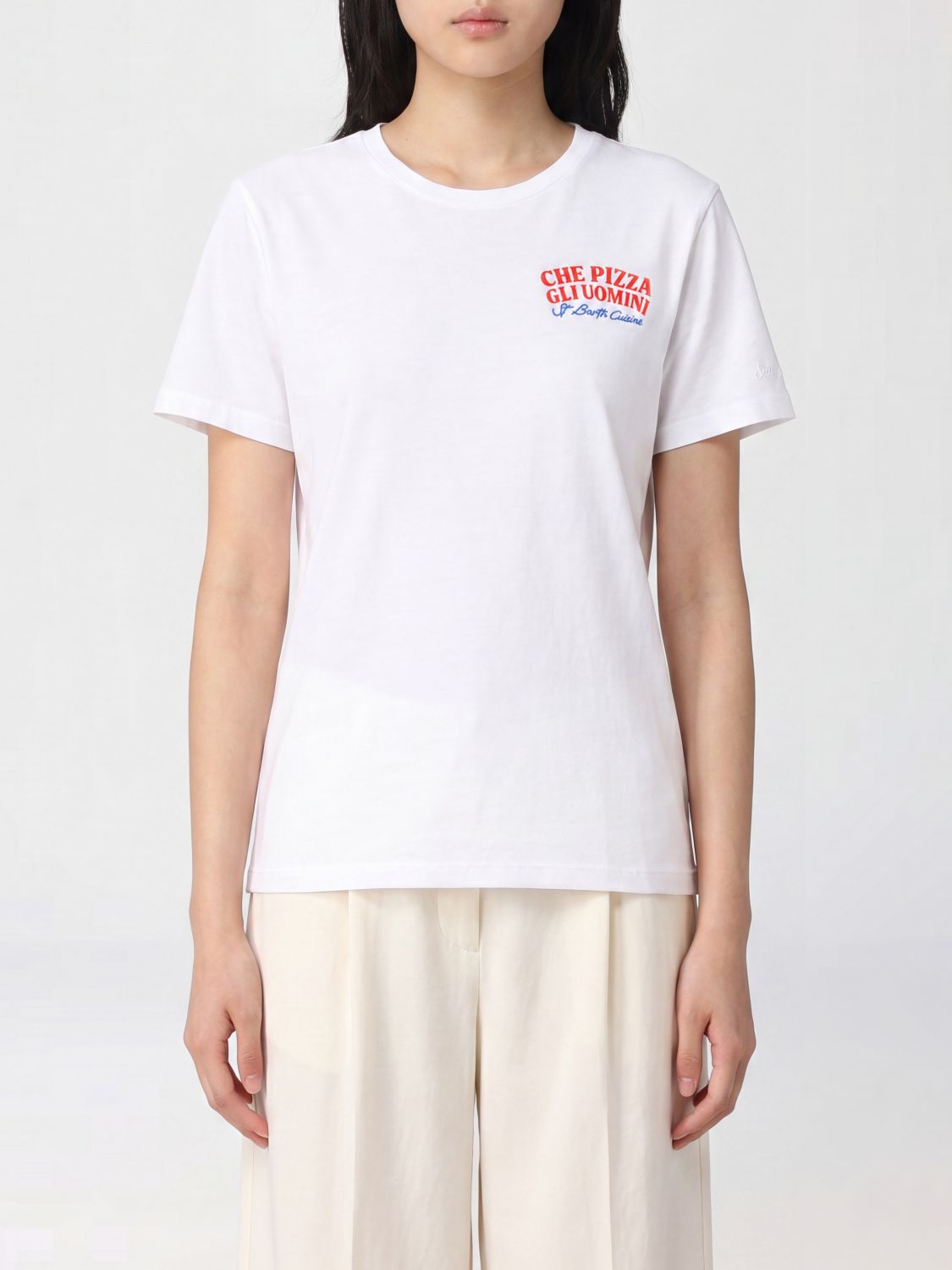 MC2 SAINT BARTH Mc2 Saint Barth Crewneck Cotton T-Shirt with Graphic Print and Logo