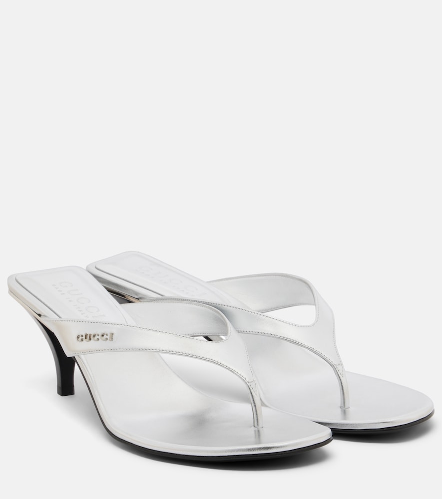GUCCI vittoria metallic leather thong sandals