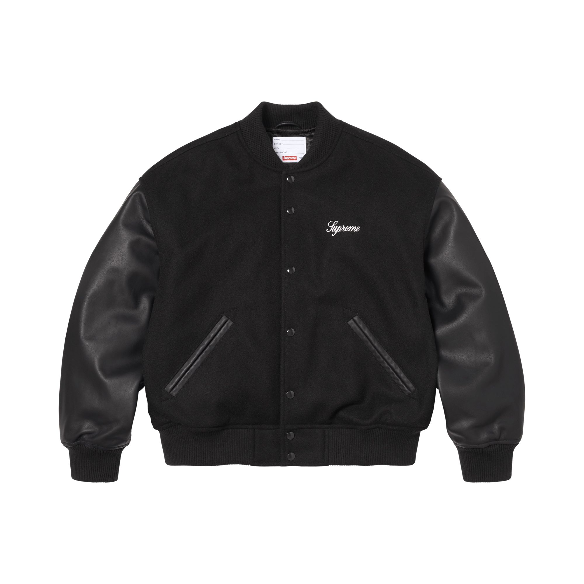 Supreme Woven Leather Varsity Jacket - Black | Editorialist