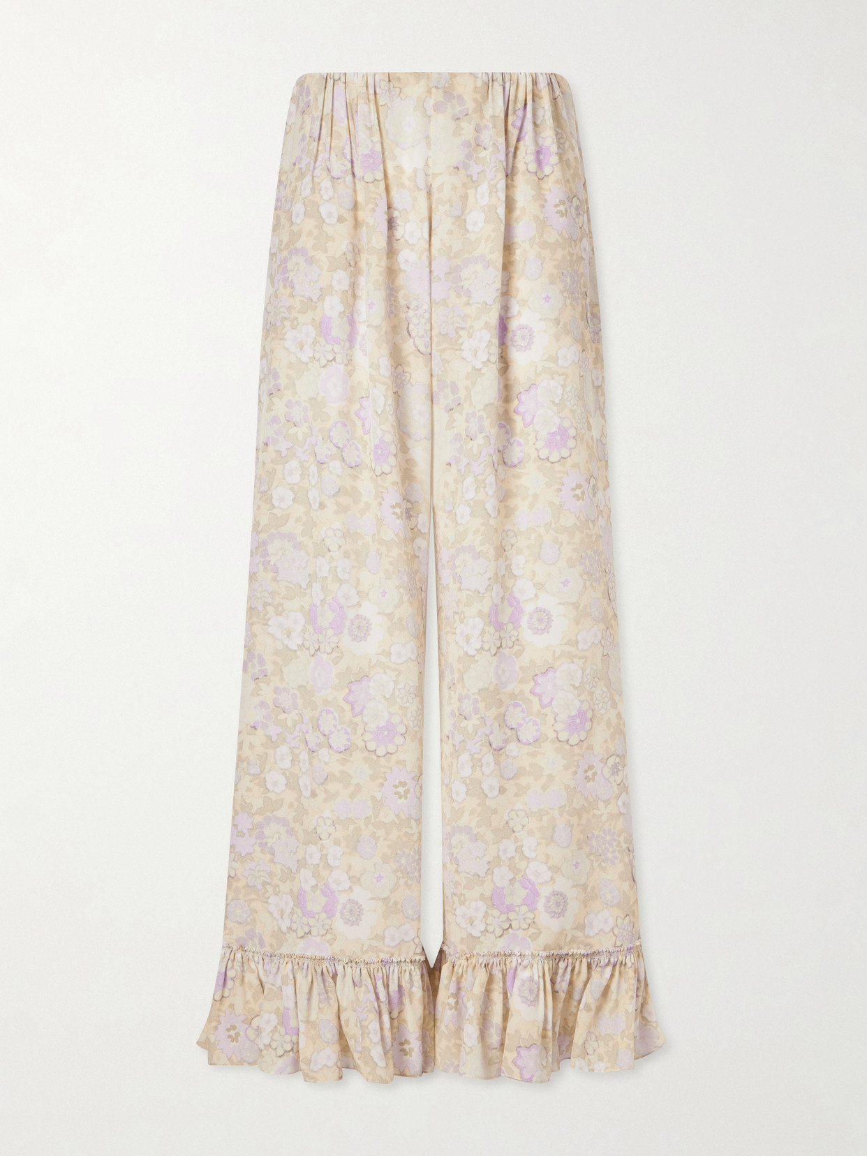 CHLOÉ Chloé Ruffled Floral-Print Silk-Charmeuse Wide-Leg Pants
