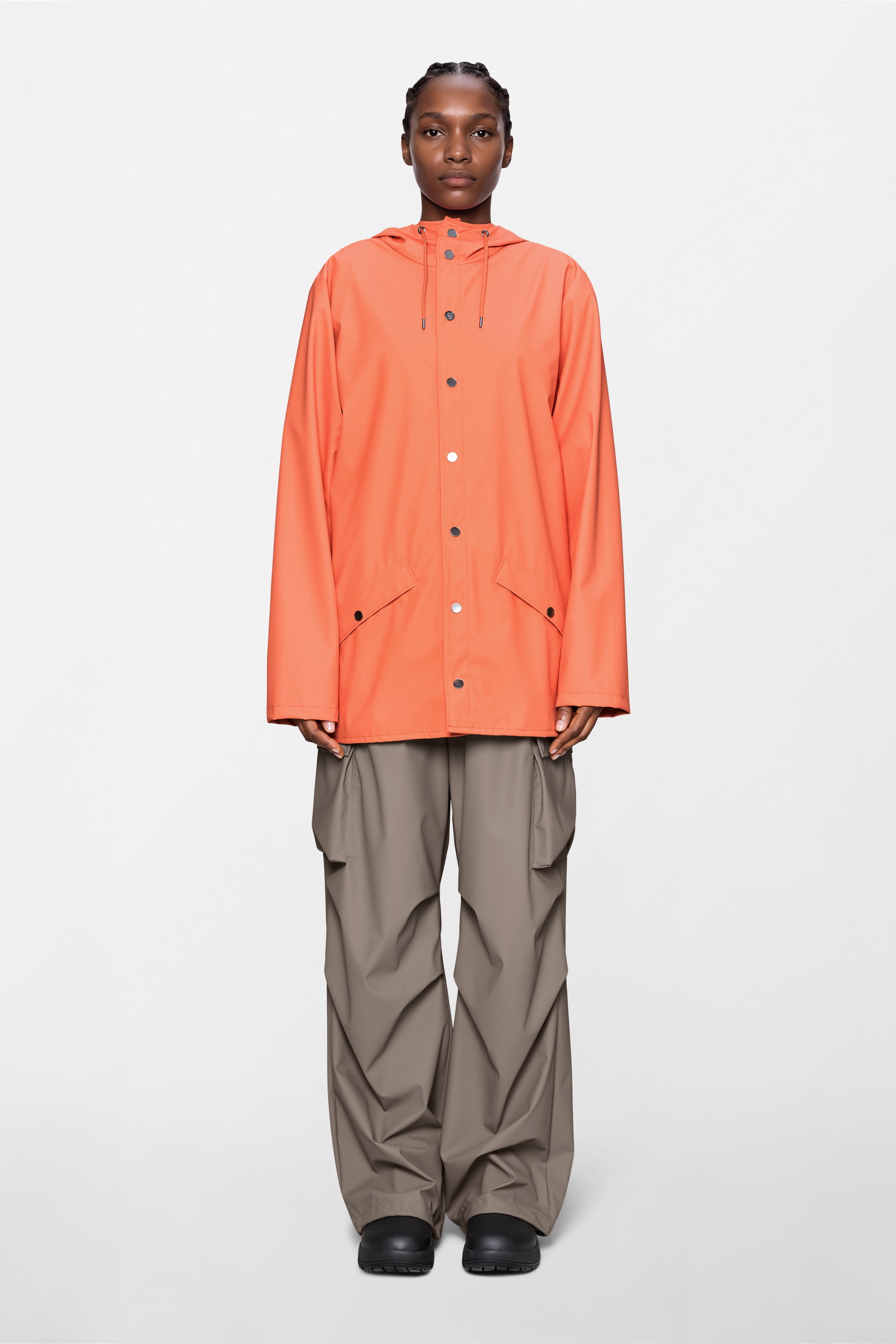 RAINS Rains Waterproof PU Jacket with Drawstring Hood and Fishtail Hem