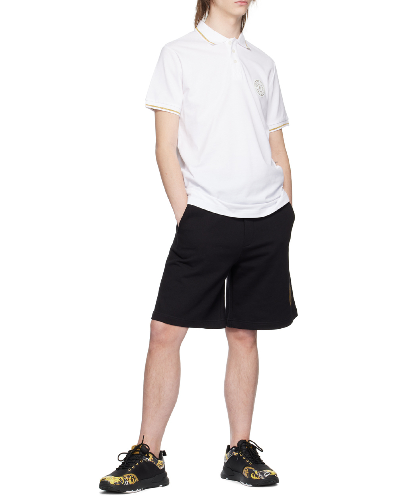 VERSACE chest logo-patch polo shirt